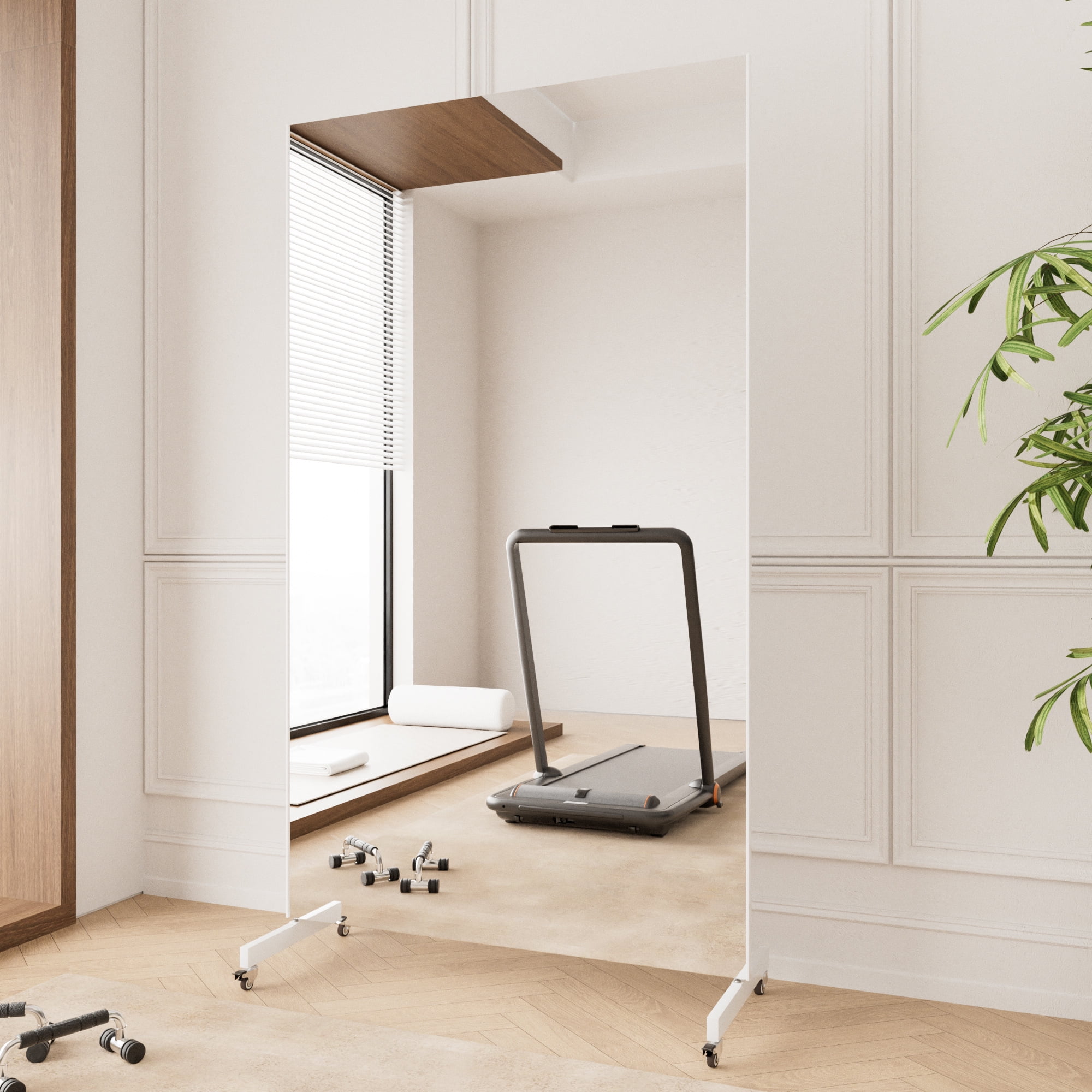 "Brisafe 360° Swivel Gym Mirror on Wheels, 67""X40"" Lightweight ...