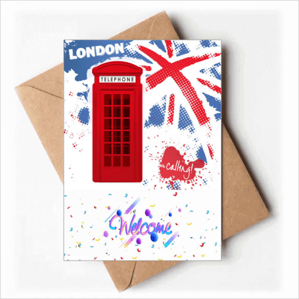 britain uk london flag red teleph booth Welcome Back Greeting Cards ...