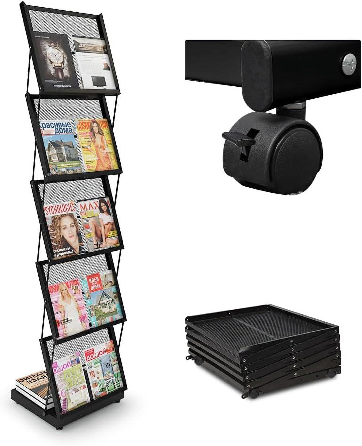 brochure display stand&Foldable Magazine Rack with 5 Pockets for ...
