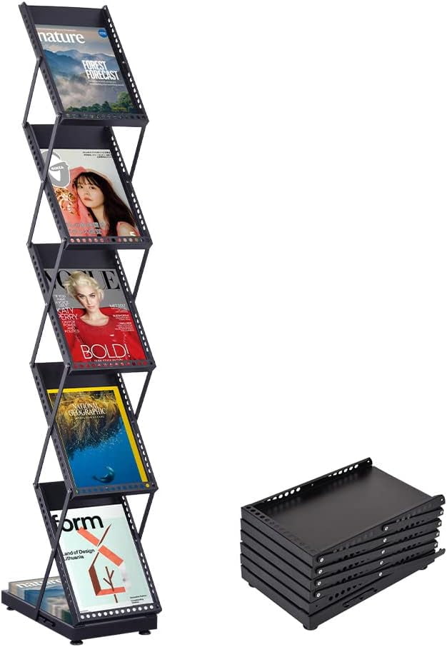 brochure display stand&Foldable Magazine Rack with 5 Pockets for ...