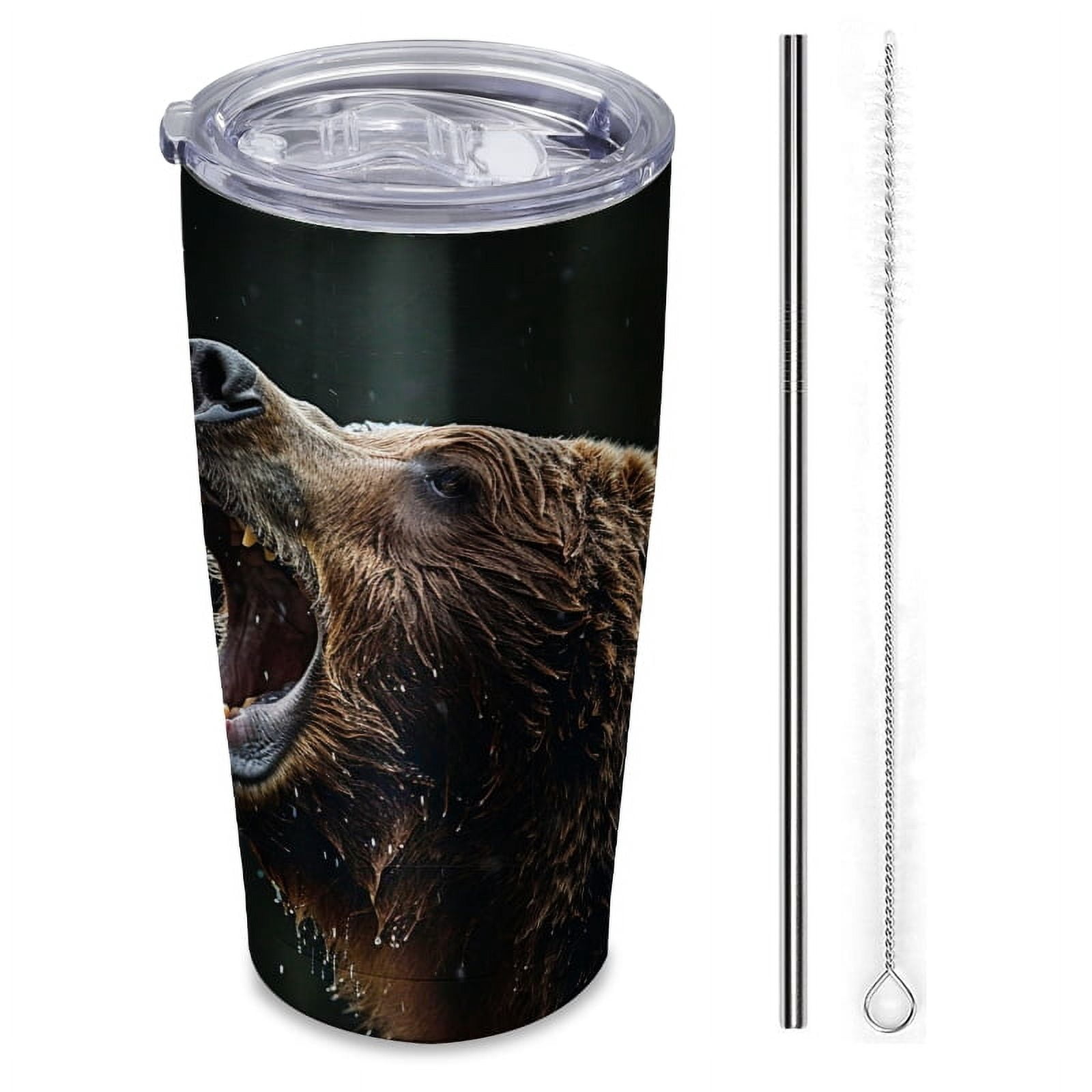 brown bear roaring and mouth open wide-Insulated Car Cup, 20 oz ...