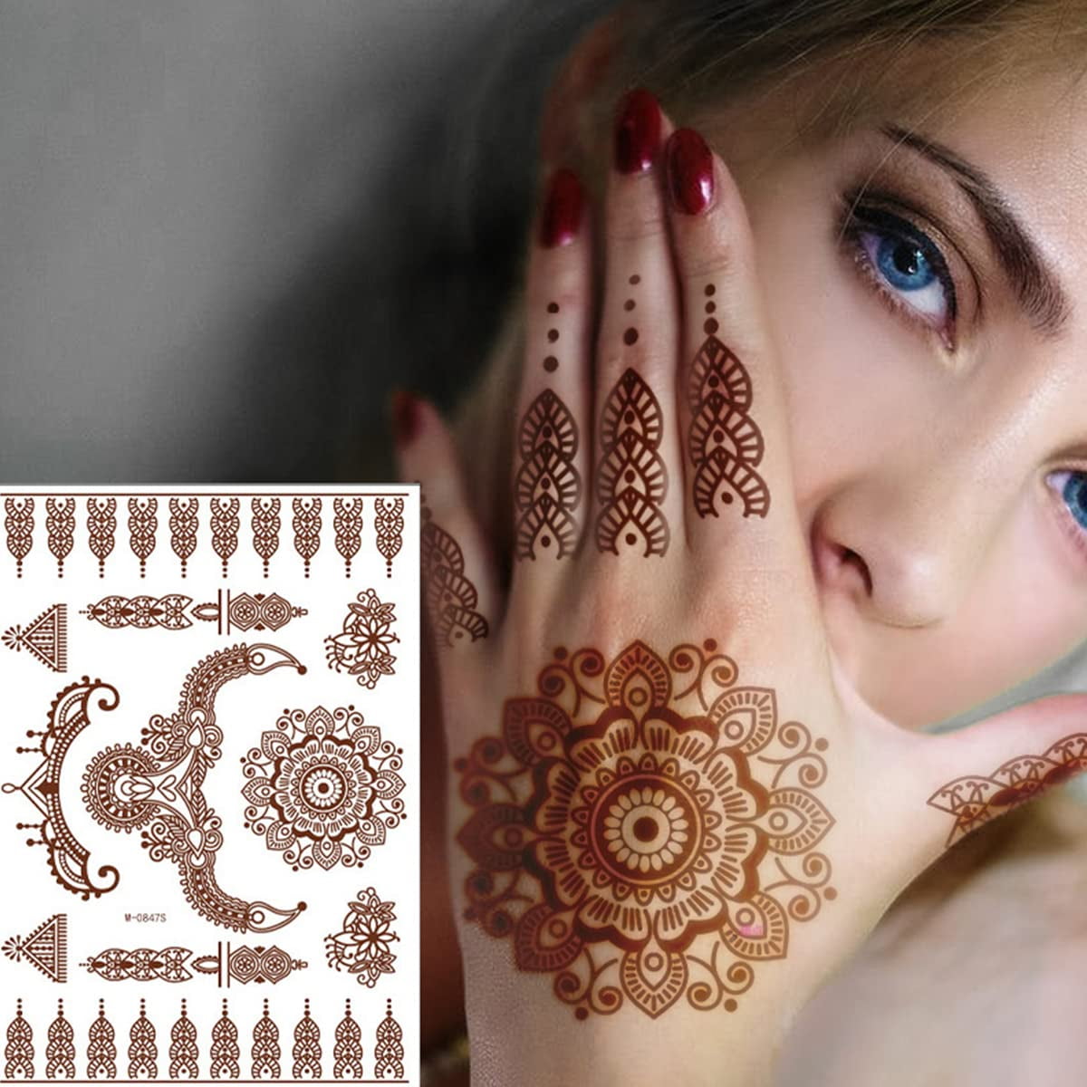 Brown Henna Temporary Tattoo Lace Fake Tattoos Flower Butterfly Heart ...