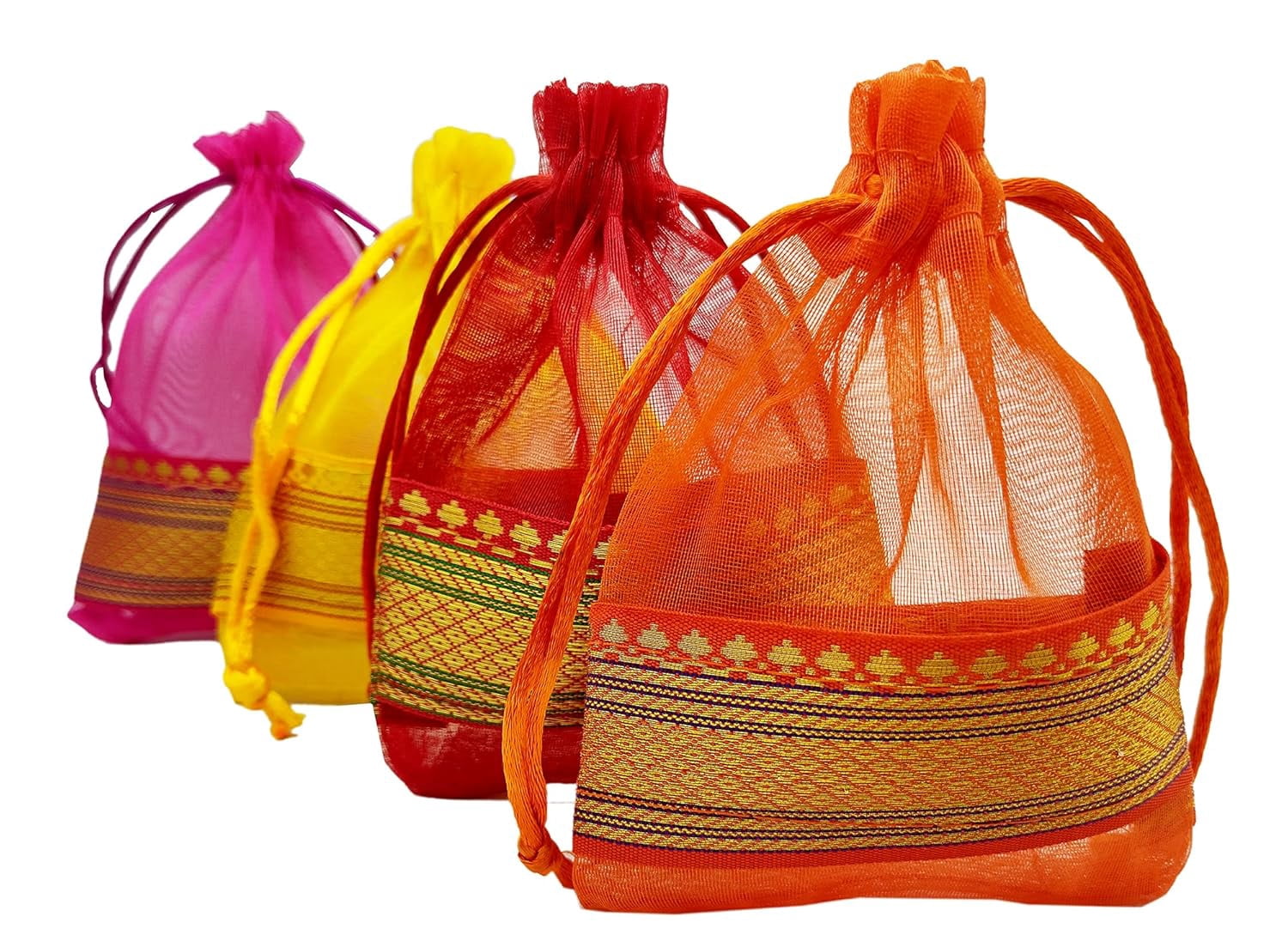 brown leaf Organza Multicolor Small 55X4 inch Potli Bags Pouch Best for ...