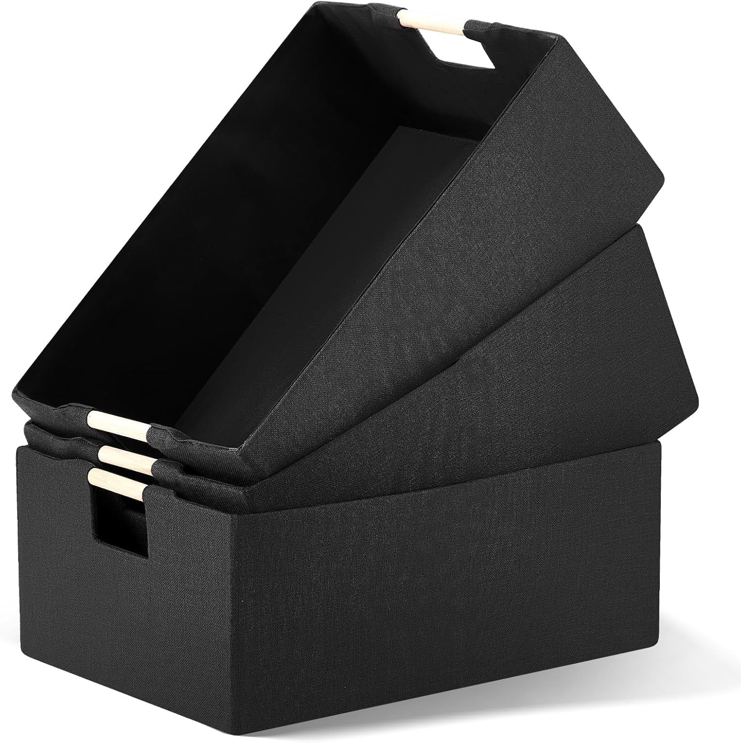 bsyrew 3 Pack Black Fabric Large Storage Bin for Shelves Rectangle ...