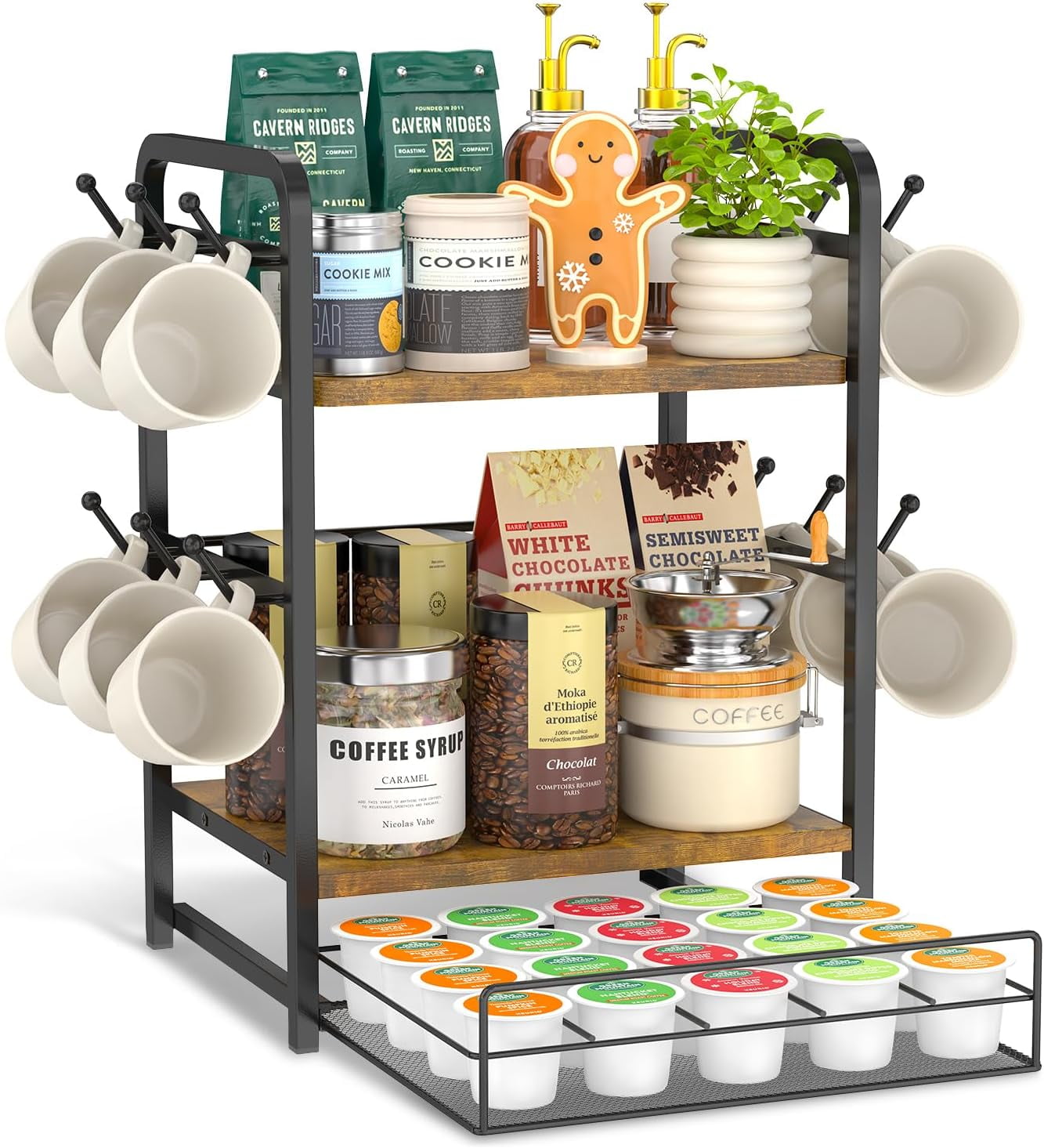 bsyrew Coffee Bar Organizer Station Shelf Mug Holder for Countertop 3 ...