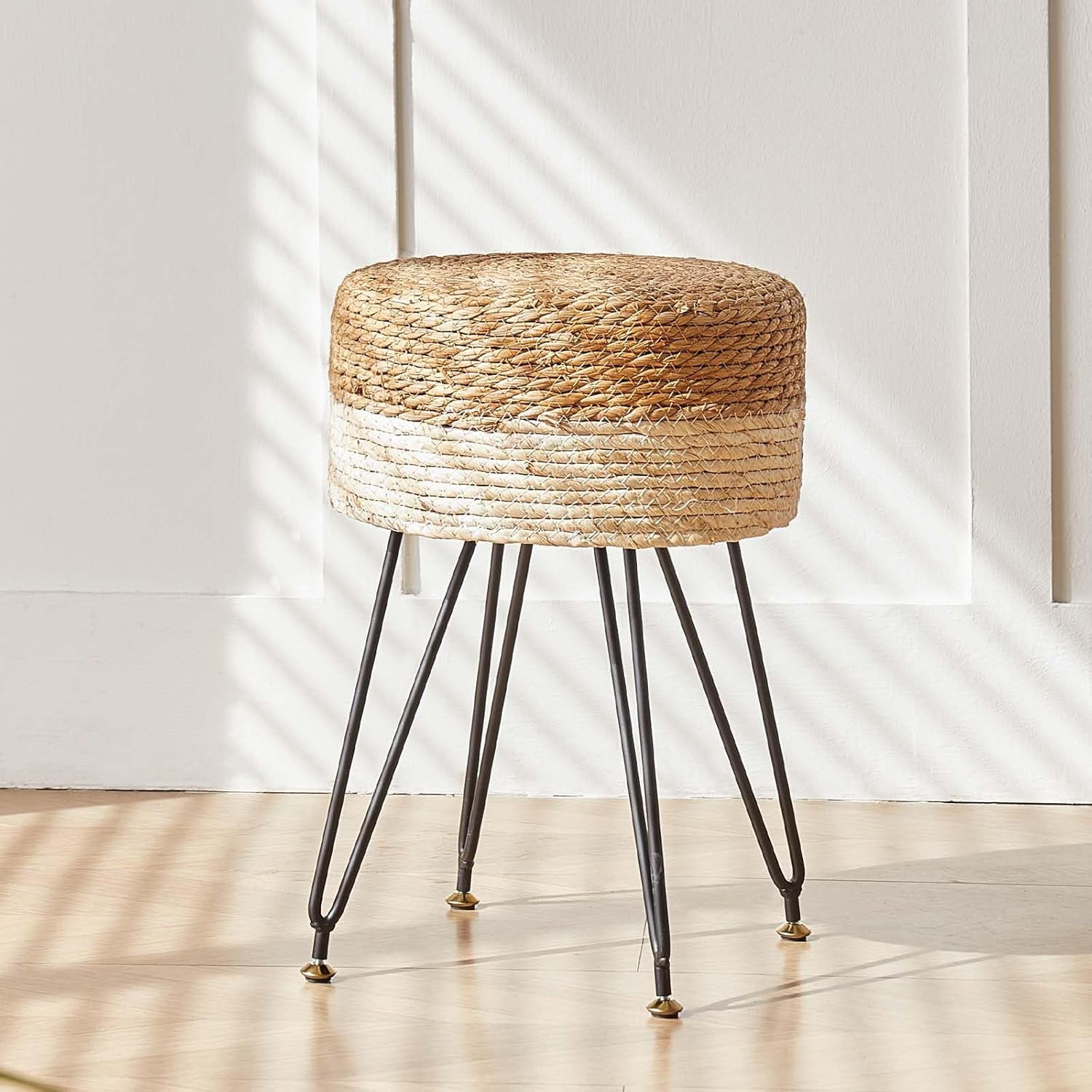 bsyrew Makeup Vanity Stool Hand Weave Natural Seagrass Footstool ...