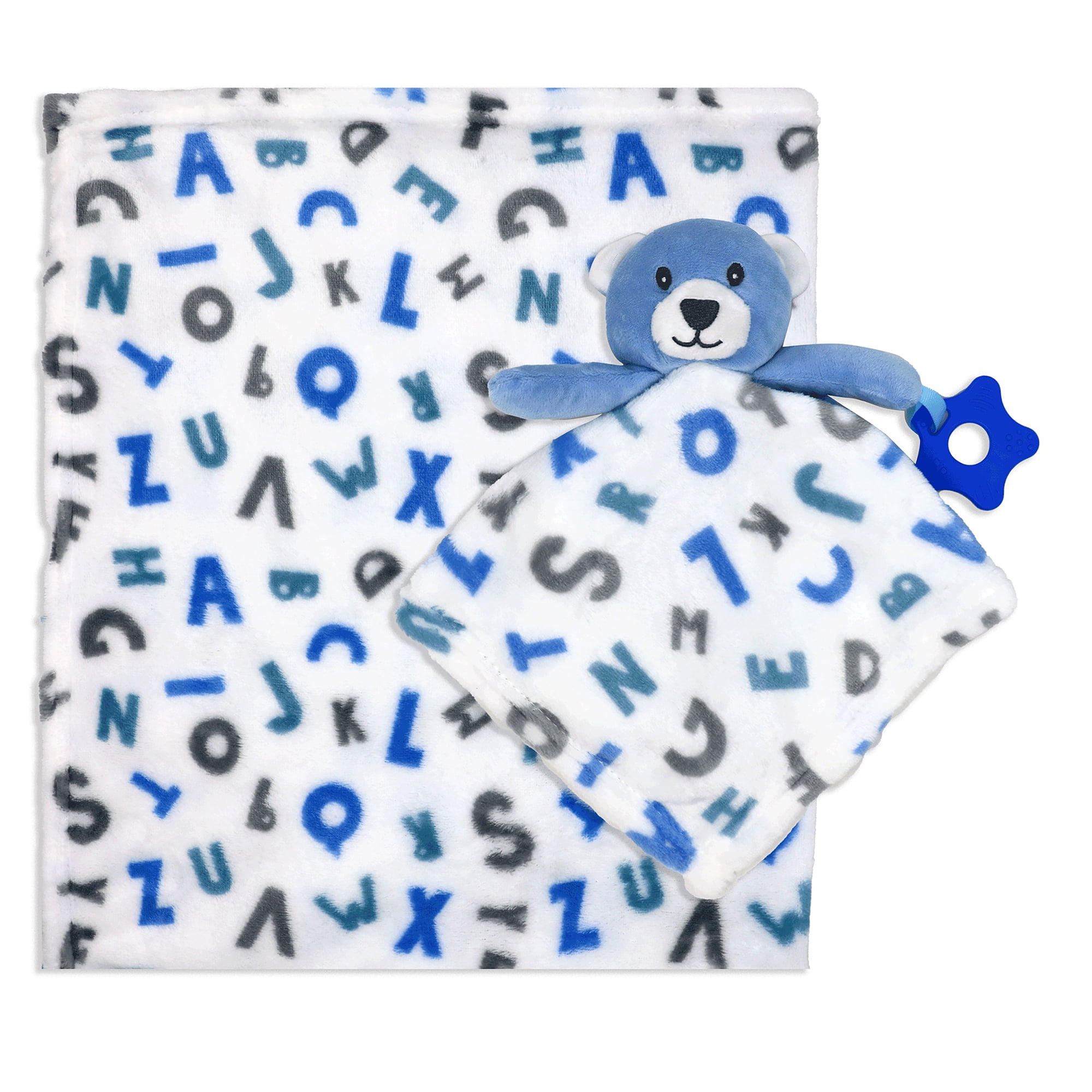 buba baby Boys and Girls Blanket with Nunu and Teether, Blue Alphabet ...