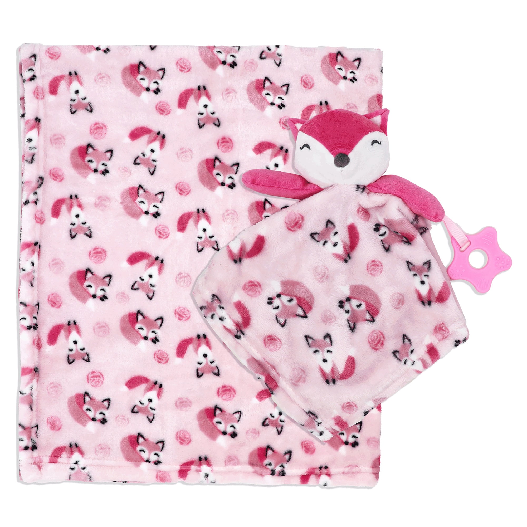 buba baby Boys and Girls Blanket with Nunu and Teether, Pink Fox ...