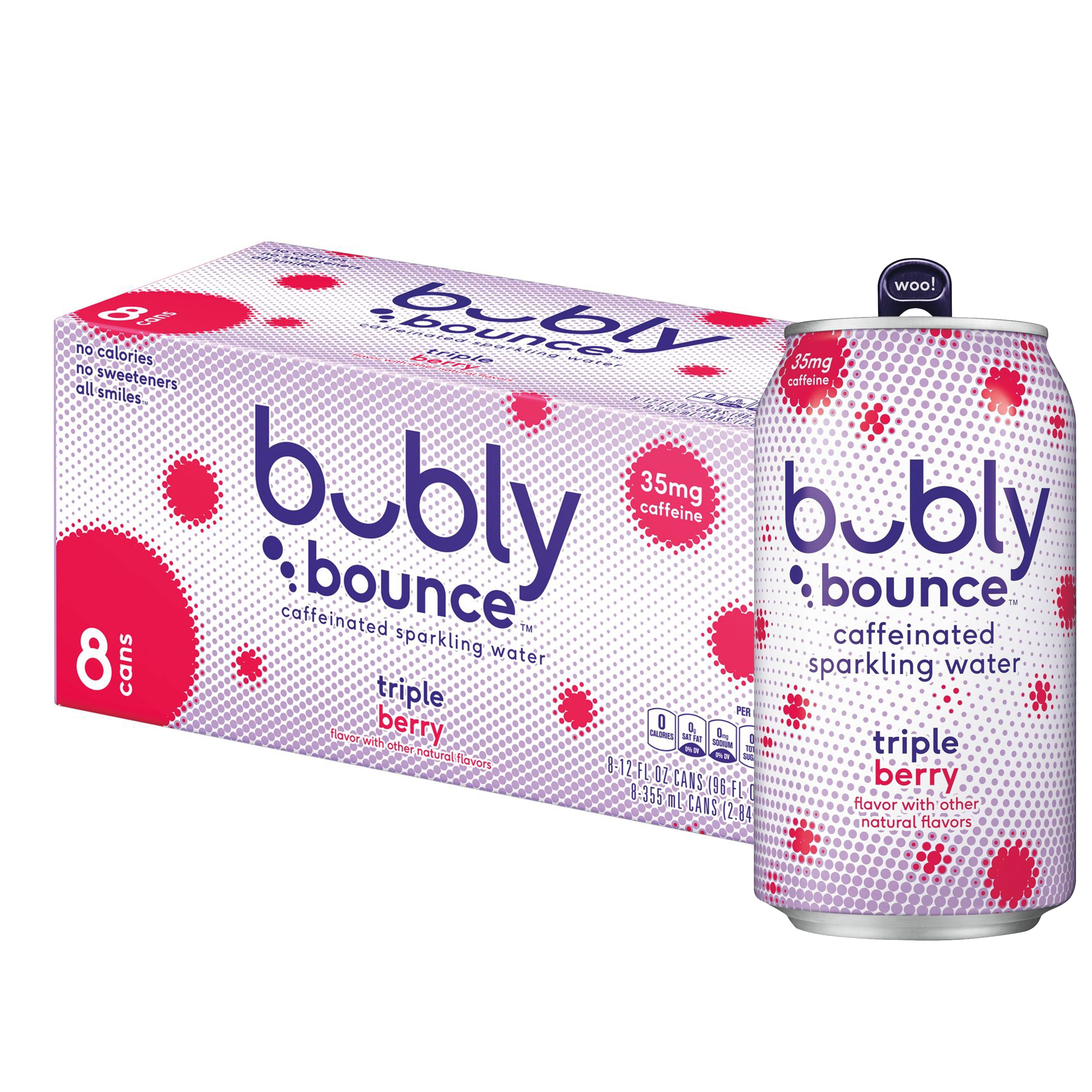 Bubly Bounce Triple Berry Flavored Caffeine Drink, Sweetener Free, 12 fl oz, 8 Pack Cans ...