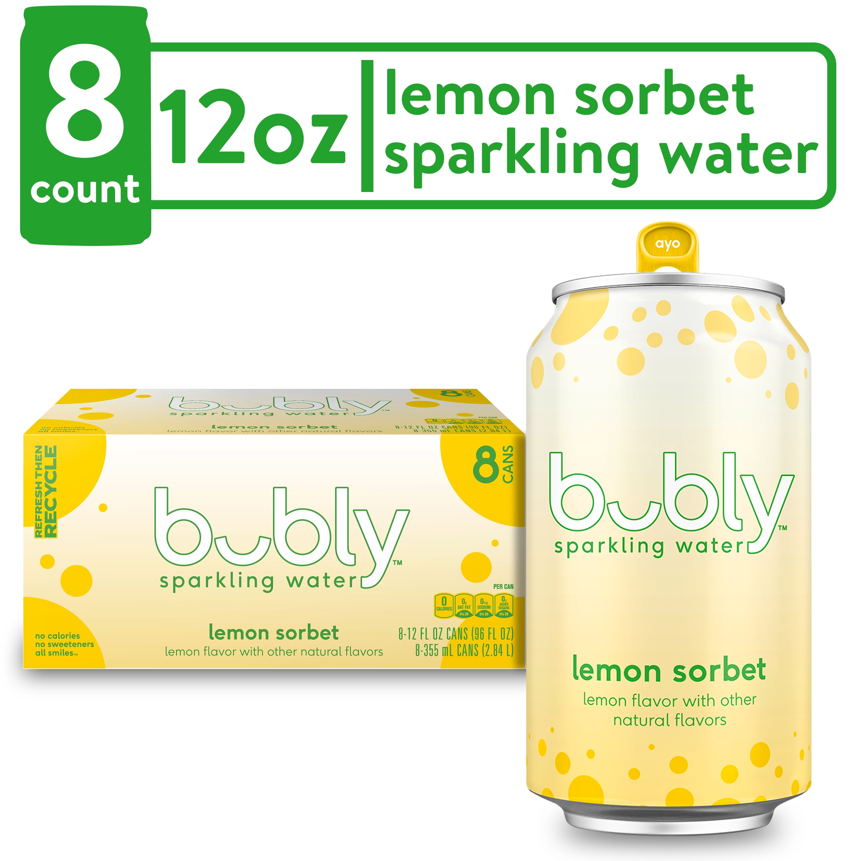 bubly Lemon Sorbet Sparkling Water, 12 fl oz, 8 Pack Cans - Walmart ...