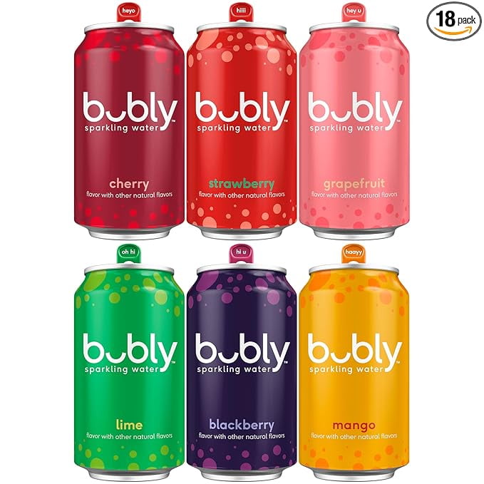 bubly Sparkling Water, 6 Flavor Variety Pack (Blackberry, Lime, Cherry, Grapefruit, Strawberry ...