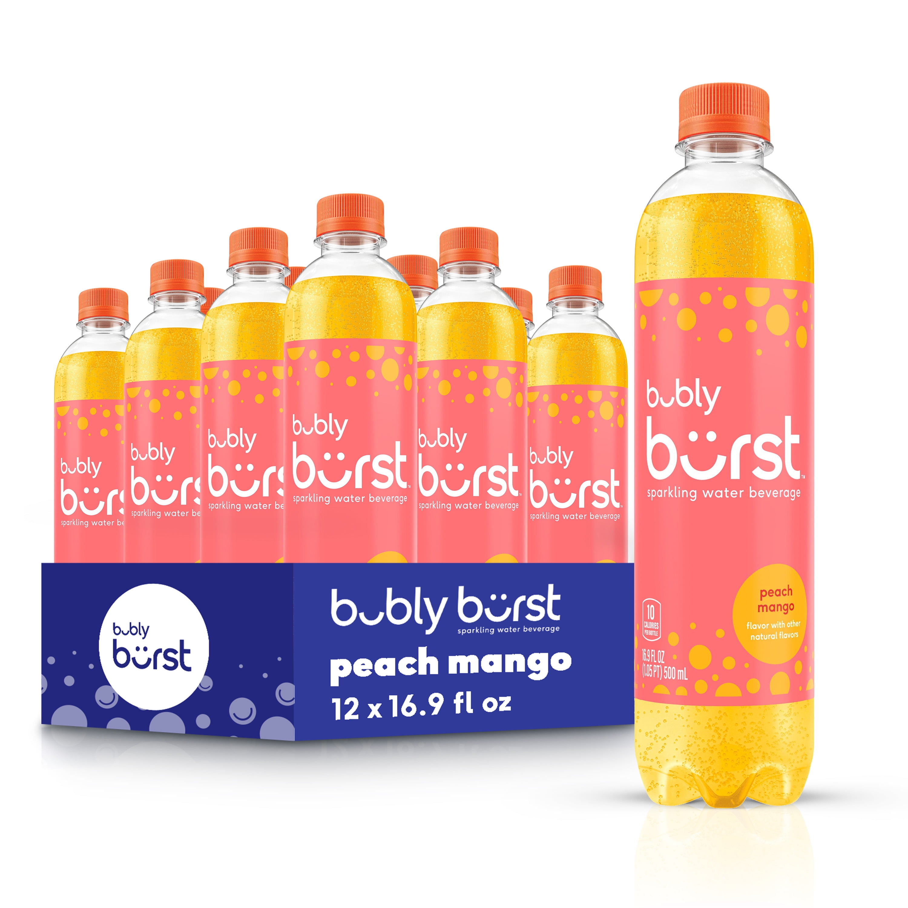 bubly burst Sparkling Water Beverage, Peach Mango, 16.9 fl oz Bottles ...