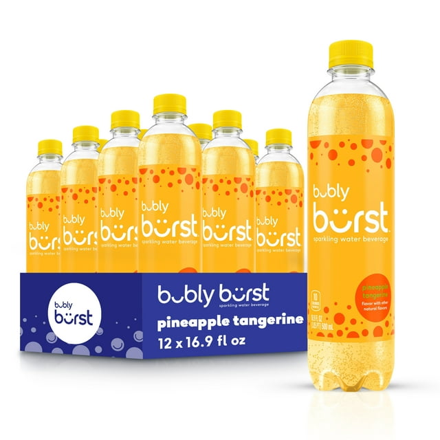 bubly burst Sparkling Water Beverage, Pineapple Tangerine, 16.9 fl oz Bottles (12 Pack ...