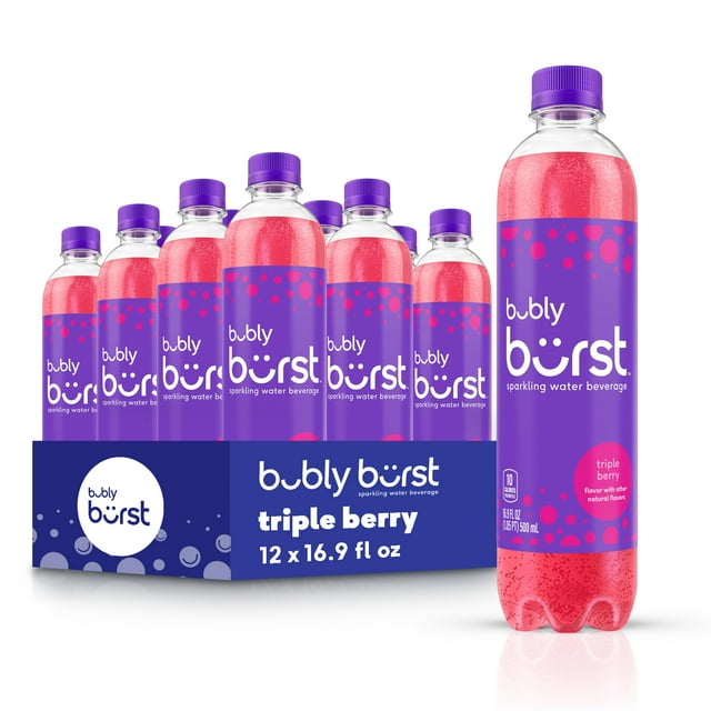 bubly burst Sparkling Water Beverage, Triple Berry, 16.9 fl oz Bottles ...