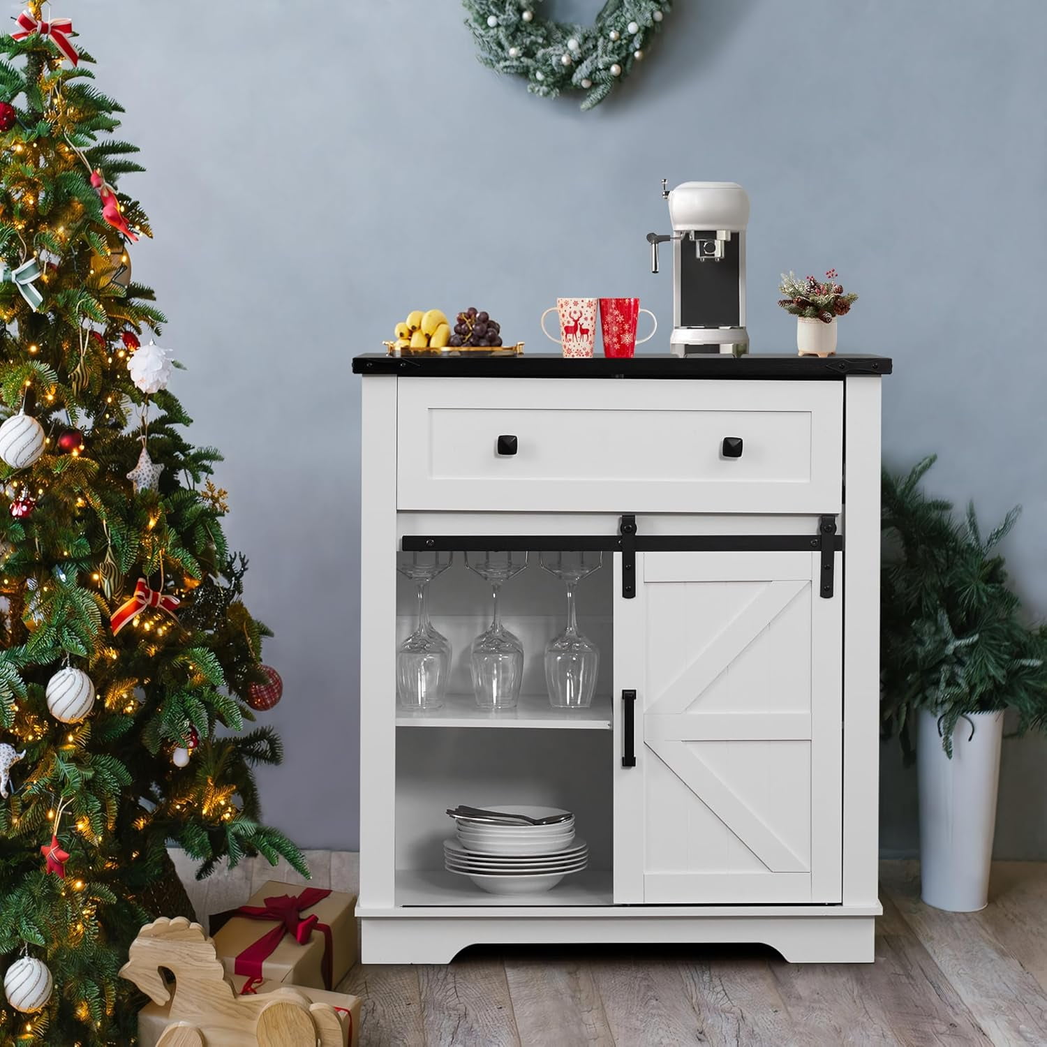 buffet cabinet with storage, farmhouse coffee bar cabinet with goblet ...