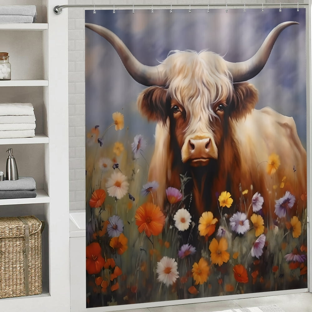 bull flowers blue sky Bathroom shower curtain Modern Fabric Waterproof ...