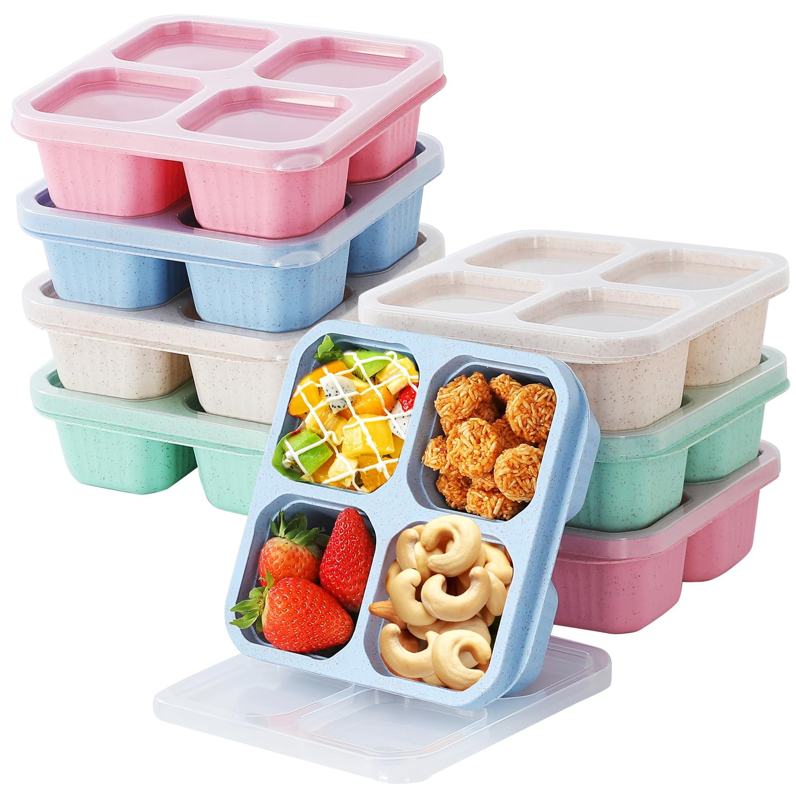 buluker 8 Pack Bento Snack Containers Set, 4 Compartment Food Storage ...