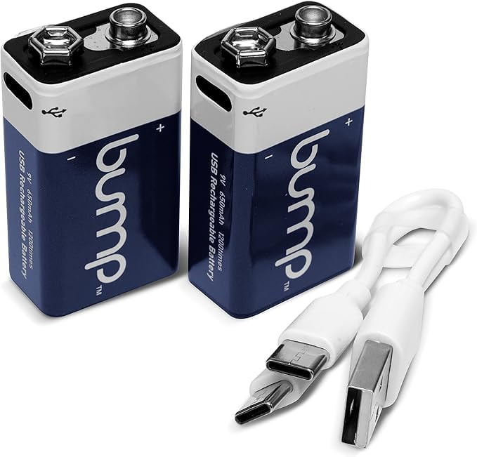 bump 9 Volt Rechargeable Batteries - 2 Pack - Lithium Ion, High Output ...