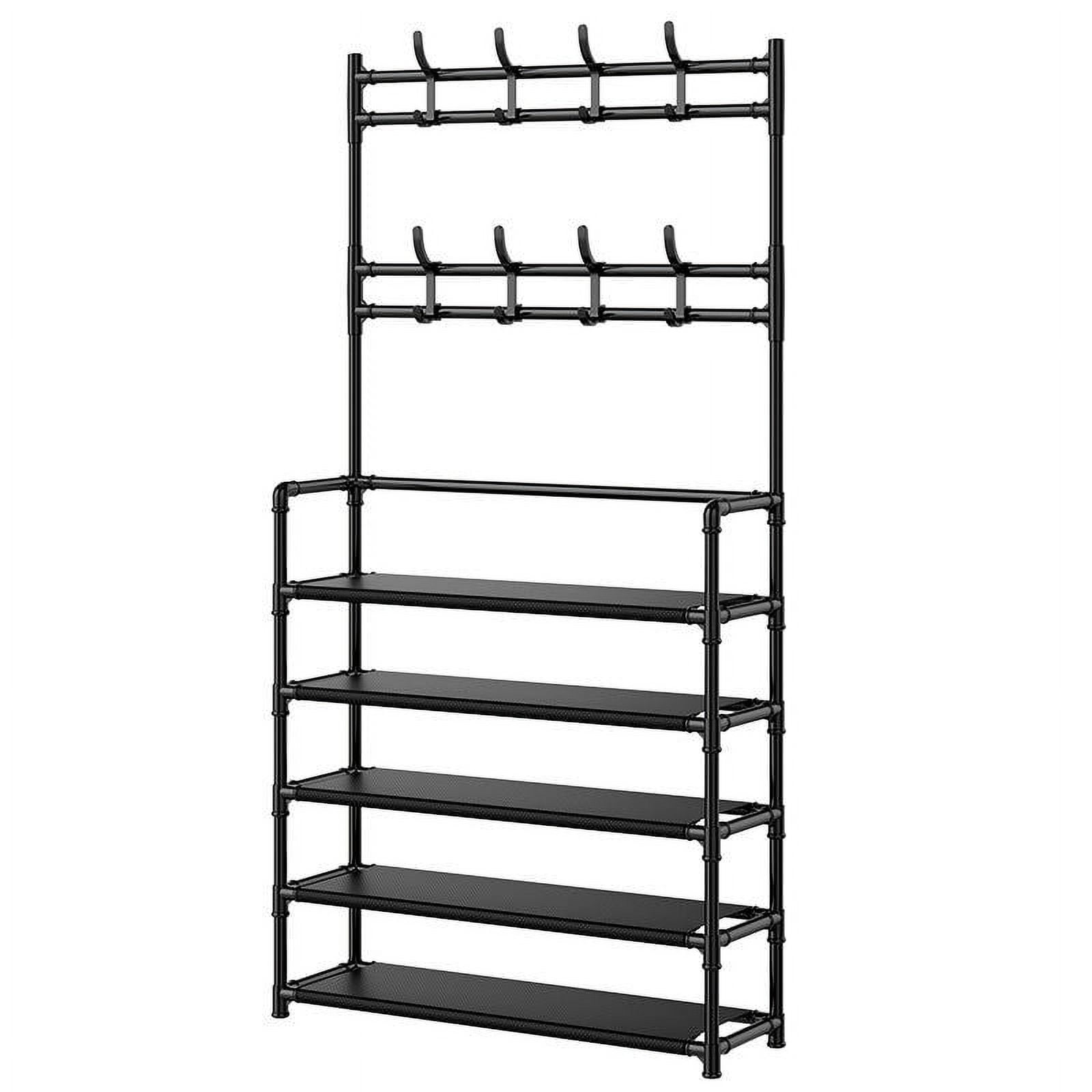 burgeoning Multifunctional Shoe Rack with Top Hooks, 5-Tier Coat Rack ...