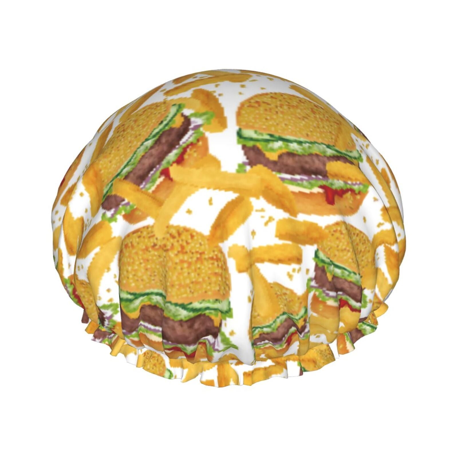 burger fries yellow Double Layers Shower Cap, Reusable Waterproof ...
