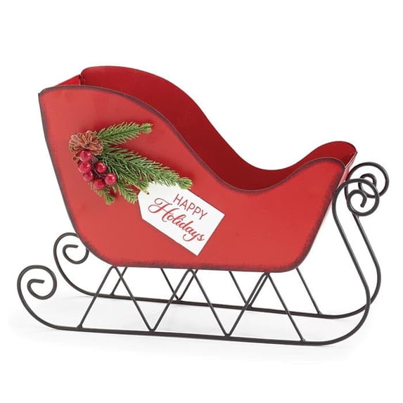 burton+BURTON Happy Holidays Sleigh Planter, 12.75-Inch, Tin, Red ...