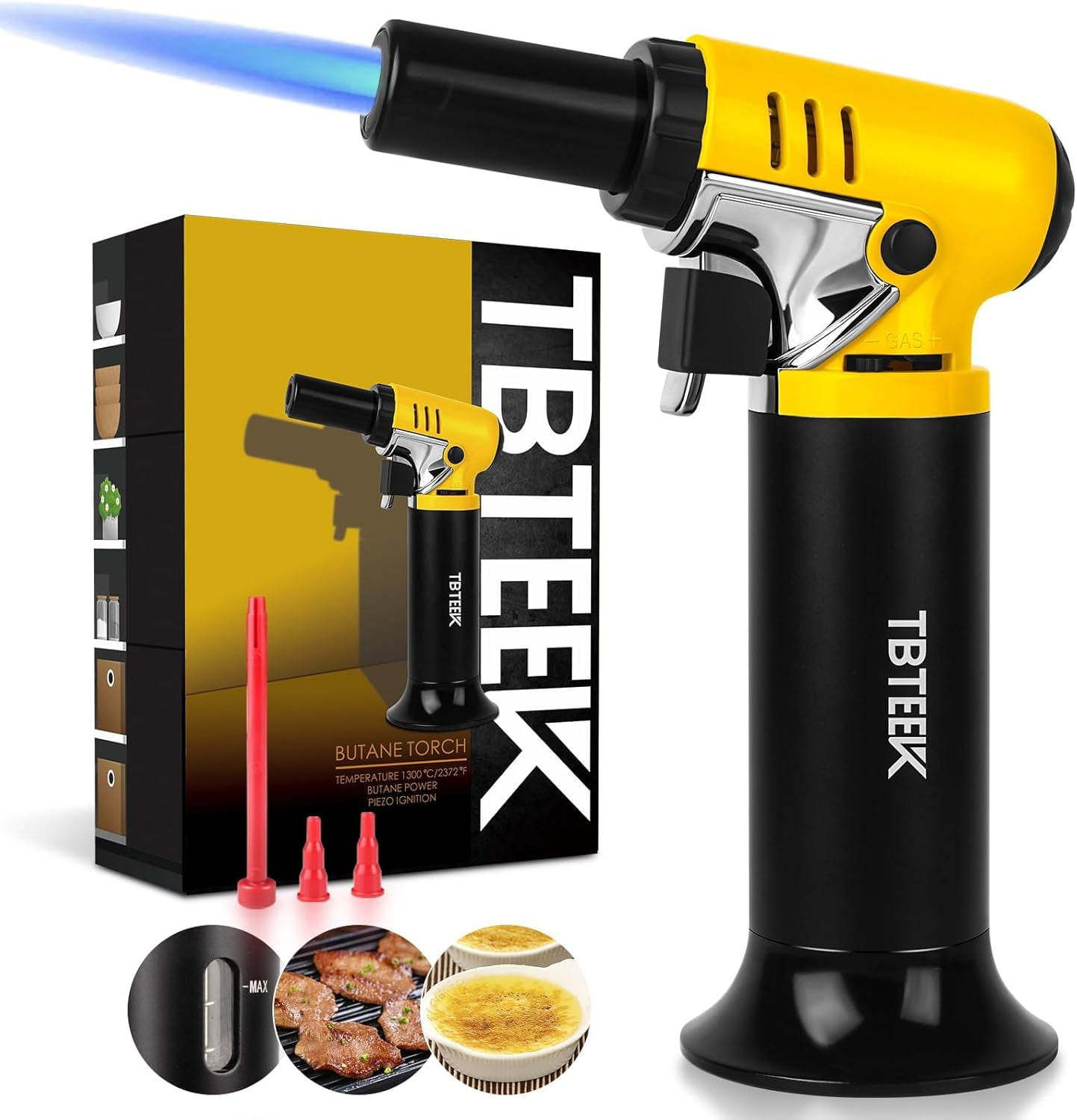 **butane torch with fuel gauge t907, one-hand operation kitchen torch ...