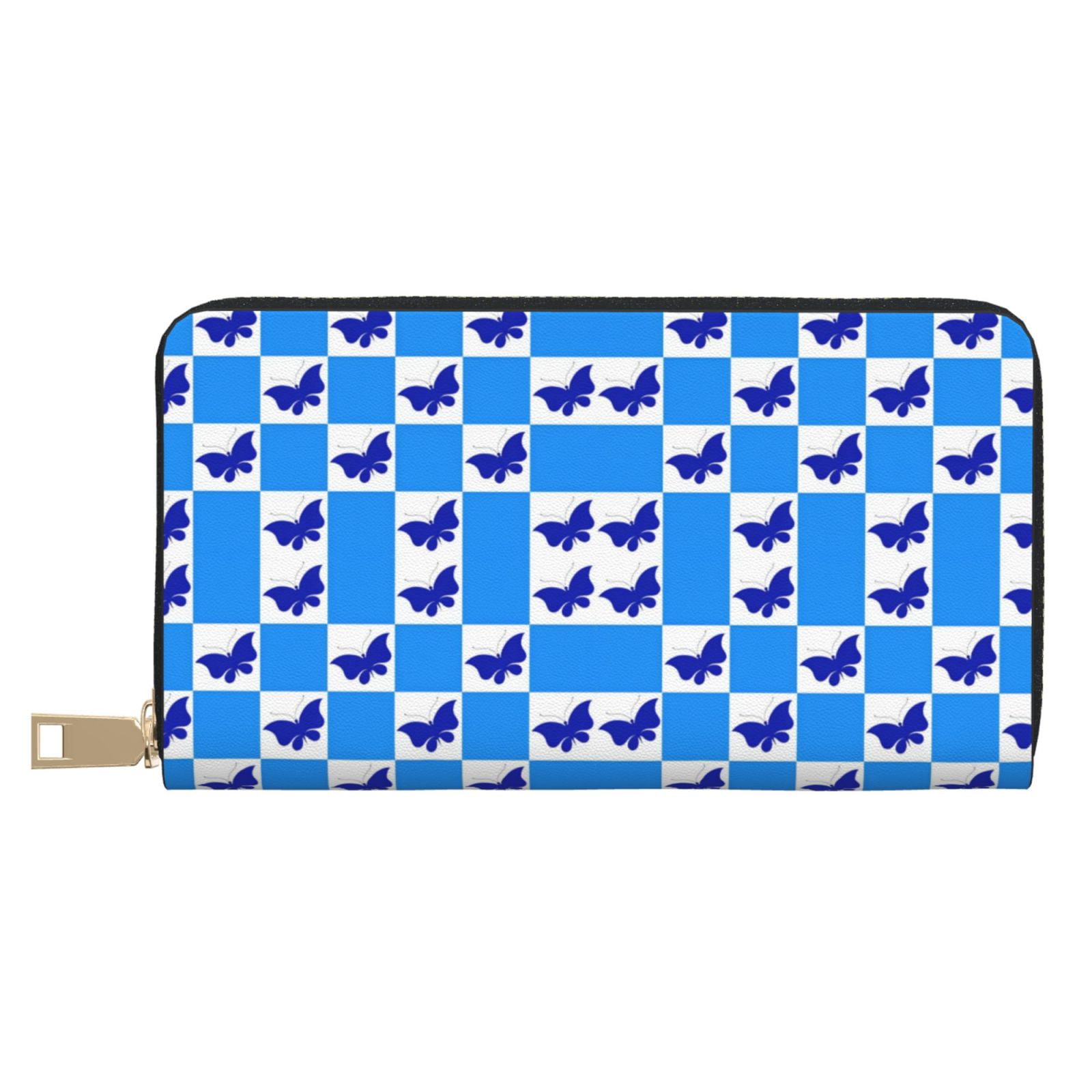 butterfly blue chessboard checkered Wallet Women, Leather Bifold Multi ...