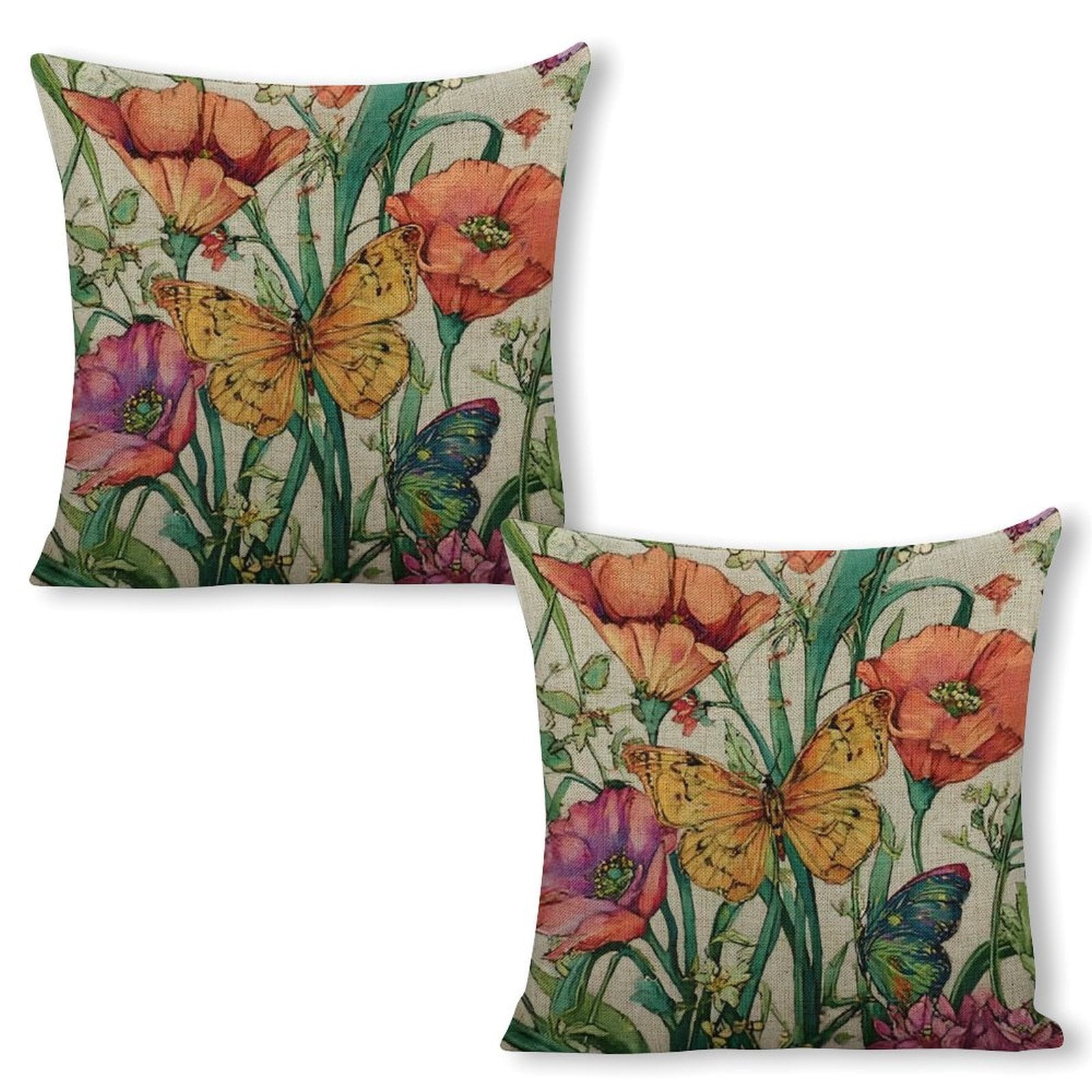 butterfly flowers art nouveau Linen toss pillowcase decoration ...