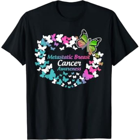 butterfly metastatic breast cancer green teal pink ribbon T-Shirt ...