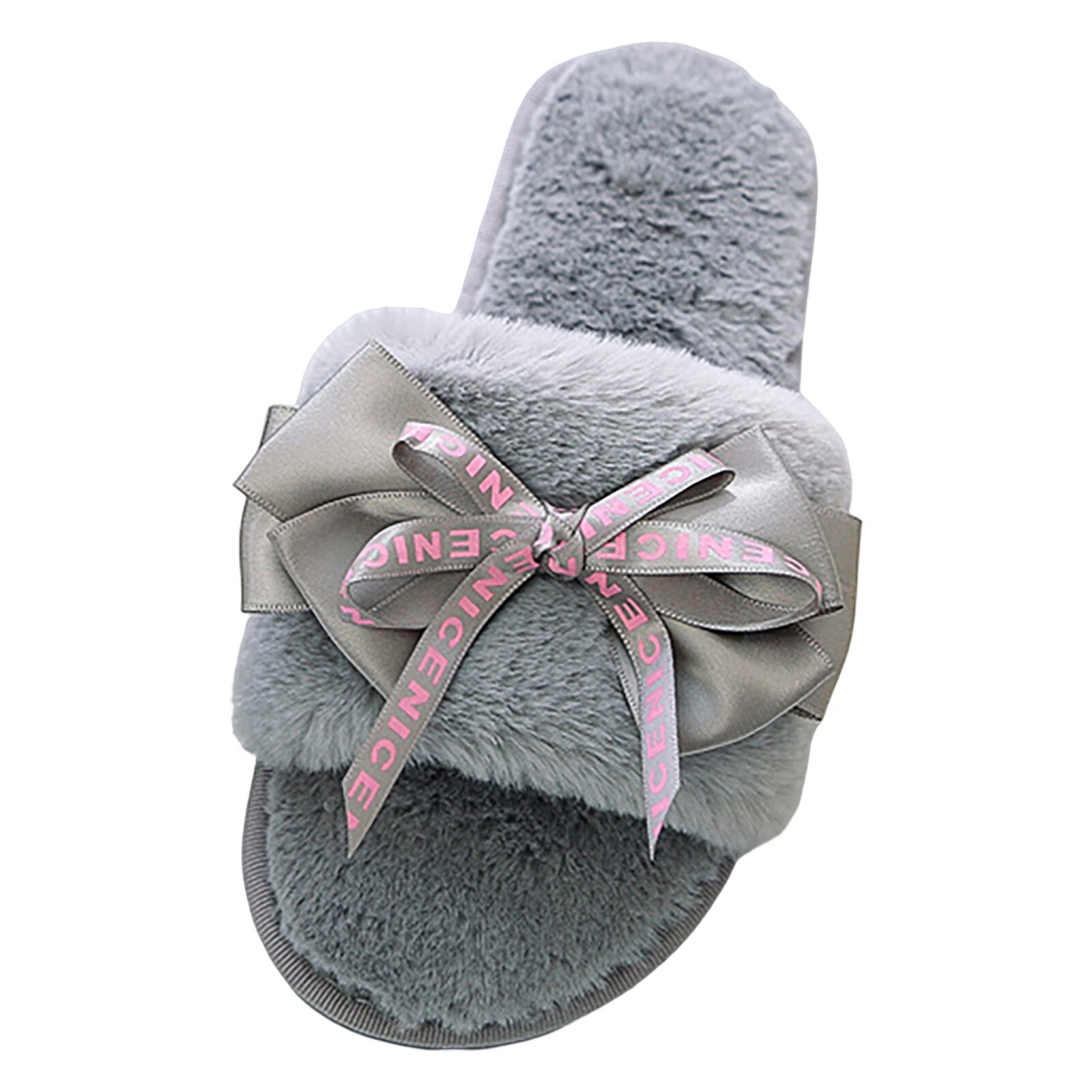 bvgfsahne Extra Wide Slippers for Women Bow Plush Slippers Home Flat ...