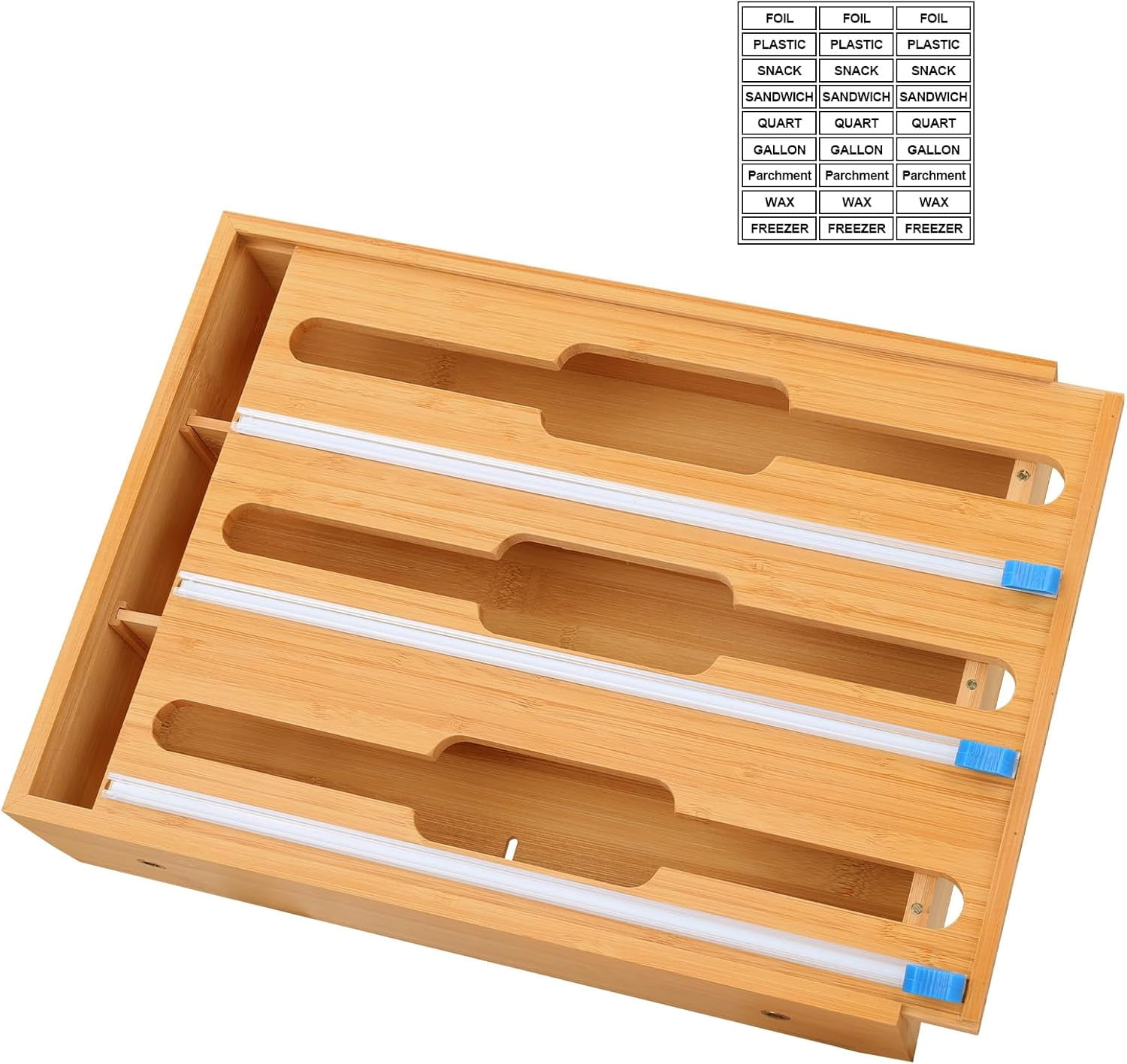 bvuoibou 3 in 1 Bamboo Wrap Organizer with Cutter and Slider Plastic ...