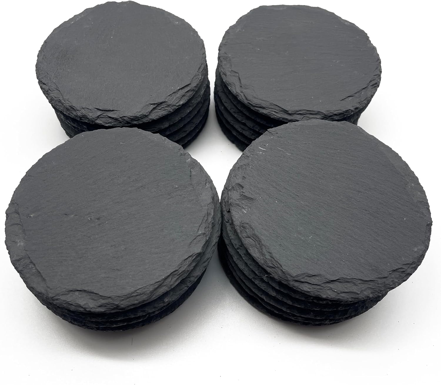 bvuoibou 8 Pack 4 inch Round Slate Coasters with Metal Holder Handmade ...
