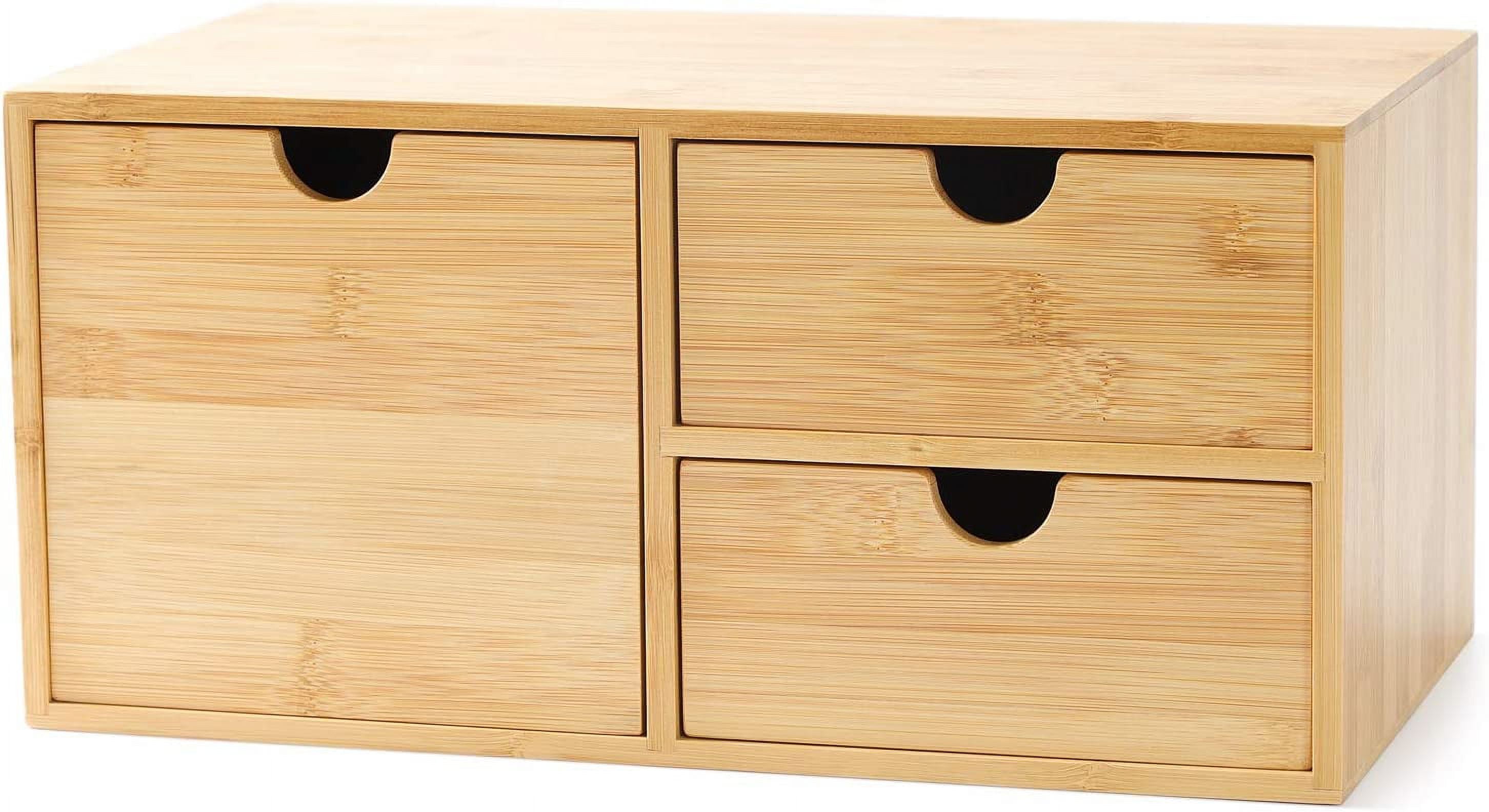 bvuoibou Bamboo Desk Drawer Organizer 2 Drawer Desktop Organizer with ...