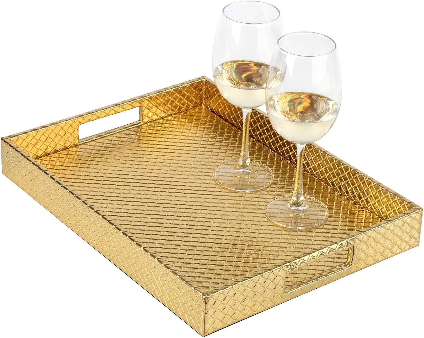 bvuoibou Faux Leather Rectangle Serving Tray Decor Platter with Gold ...
