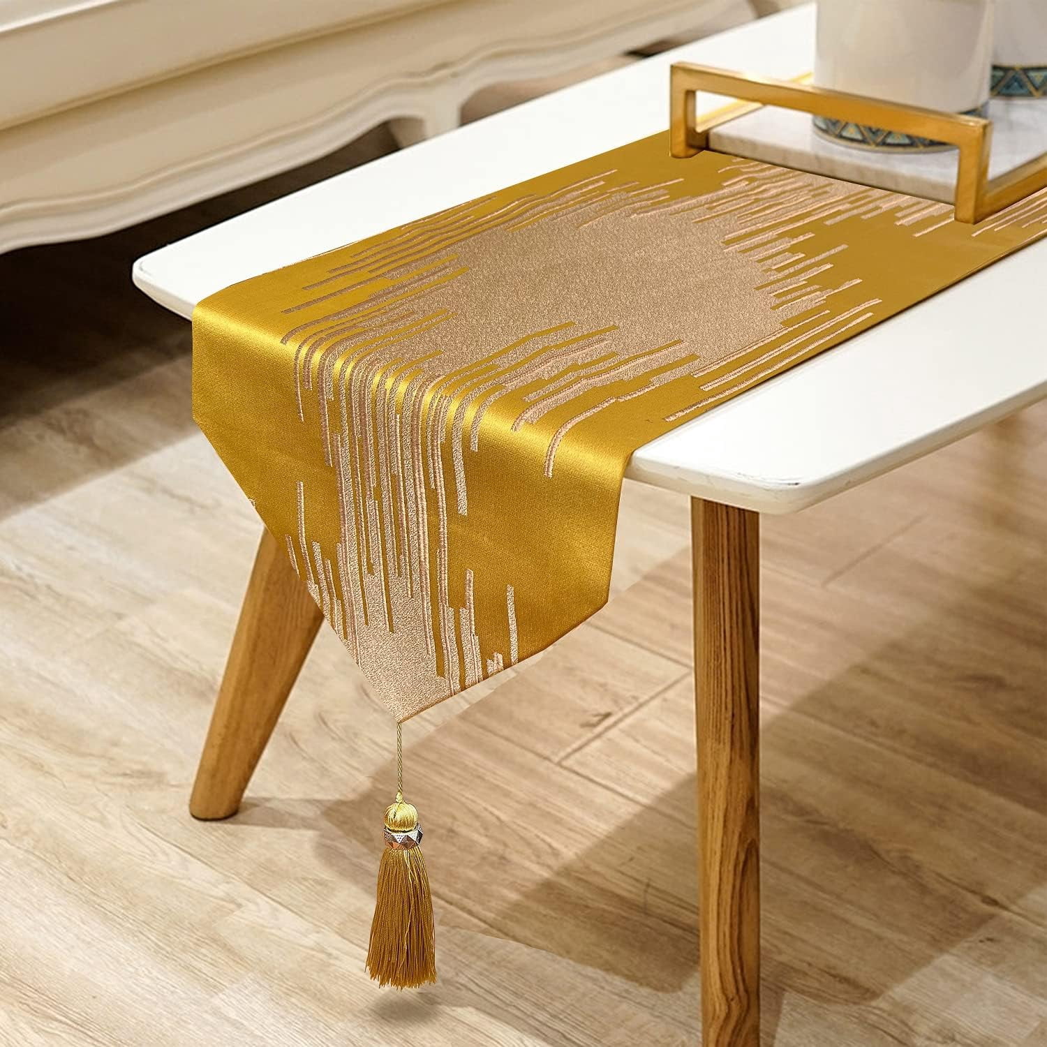 bvuoibou Jiino Yellow Table Runner with Tassels 13 x 98 Inch Gorgeous ...