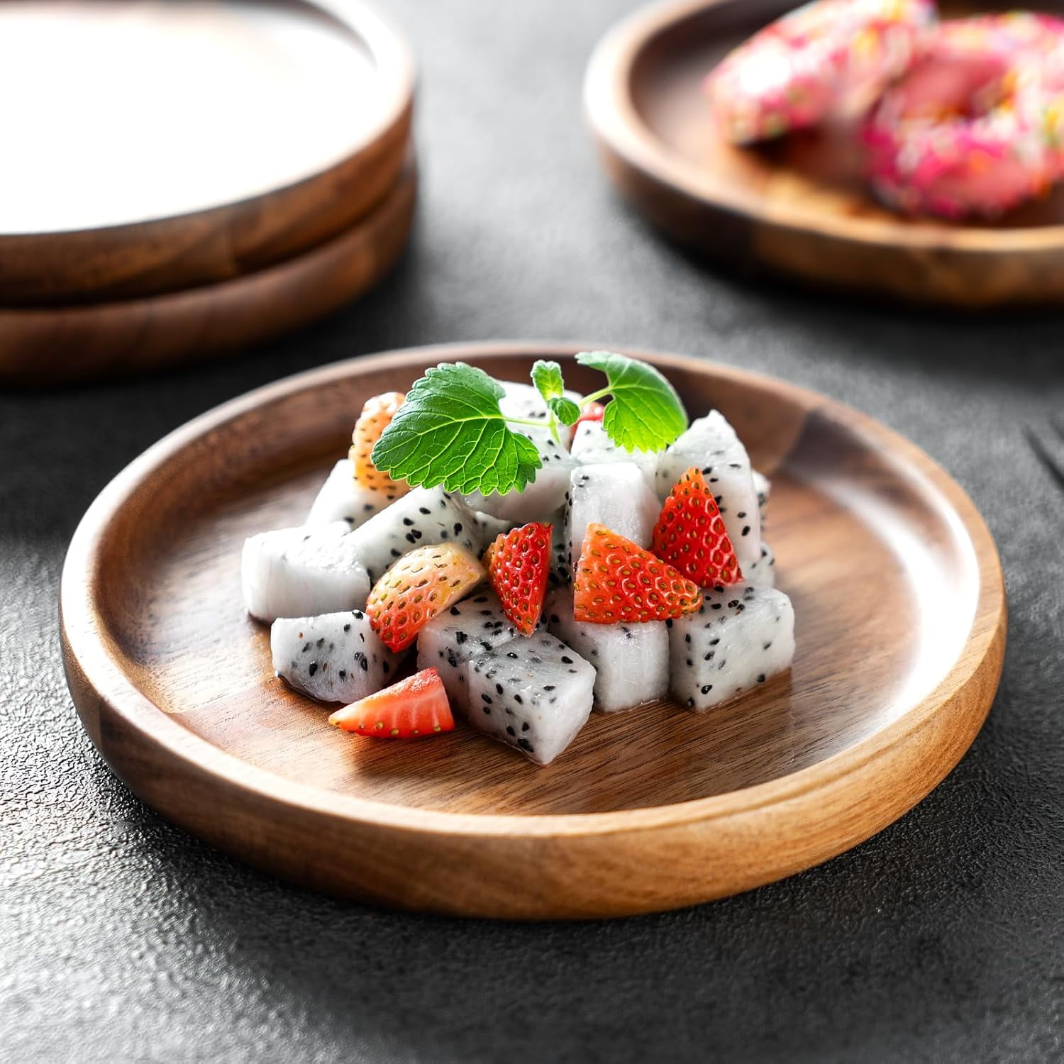 bvuoibou Kitchen Dinner Plate James.F 6.7\u201D Small Round Acacia ...