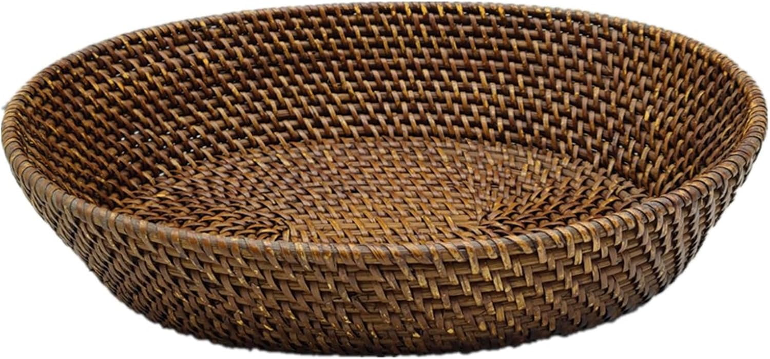 bvuoibou Large Rattan Fruit Basket Bread Serving Bowl with 4" High Wall ...
