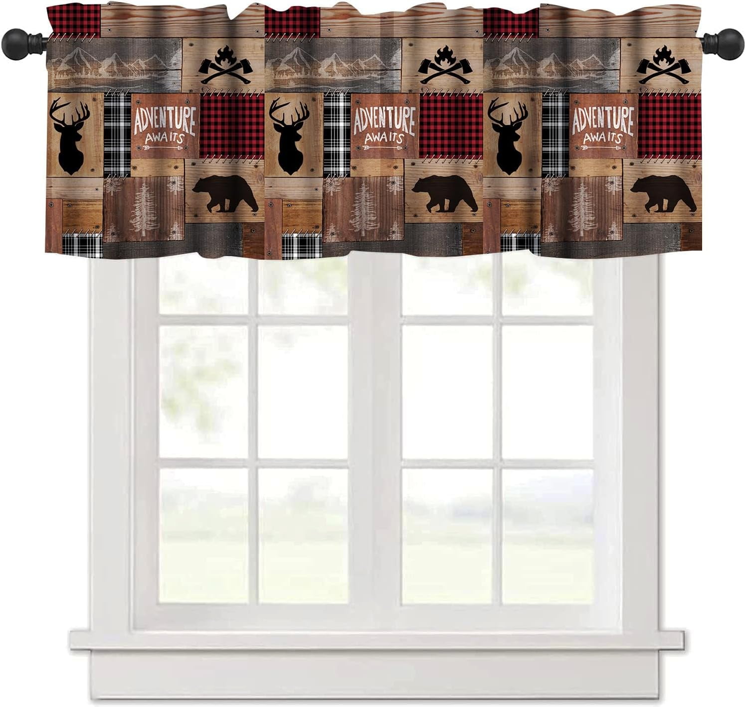 bvuoibou Rustic Moose Deer Valances Curtain Retro Cottage Lodge Cabin ...