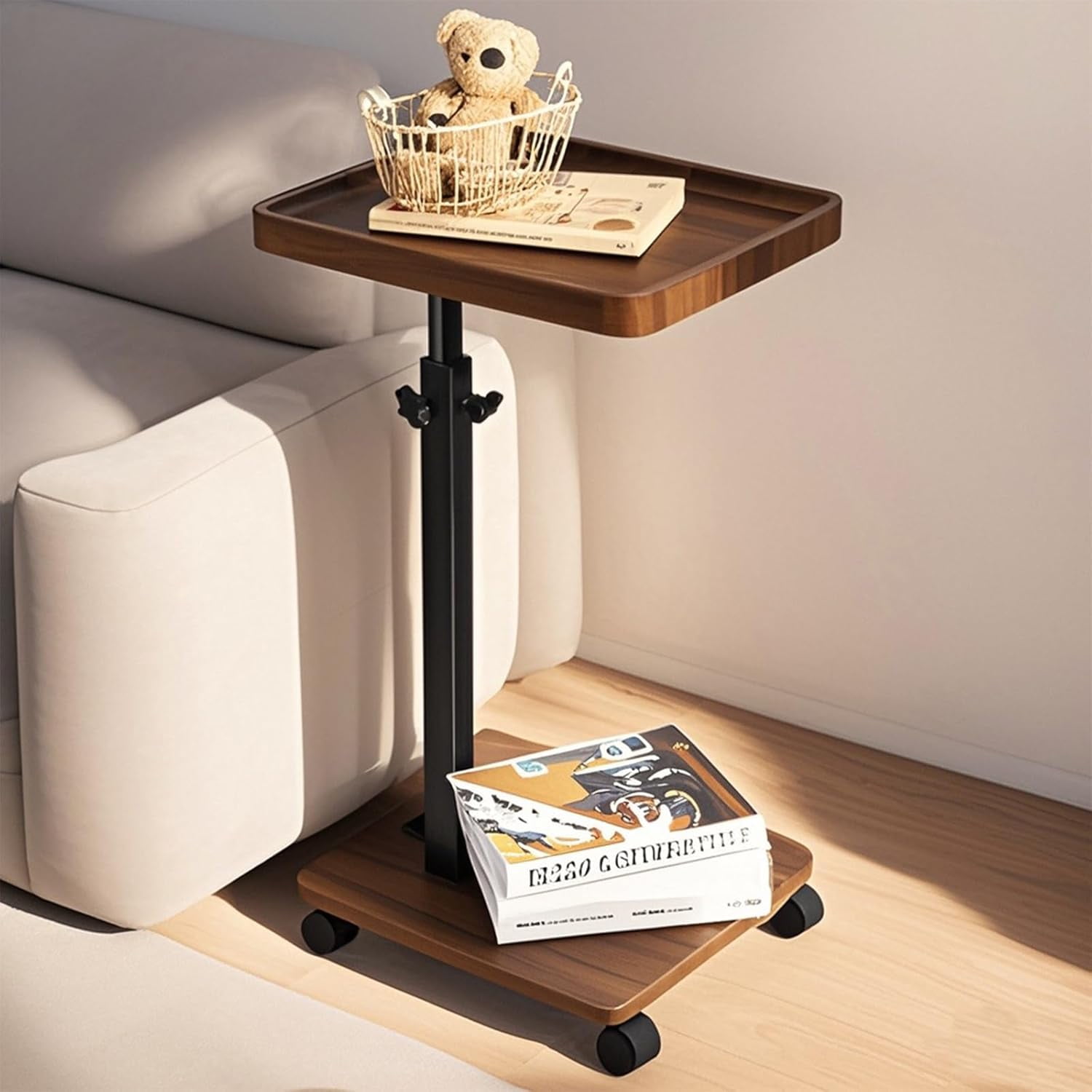 bvuoibou Slim C Shaped End Table for Couch.Couch Table That Slide Under ...