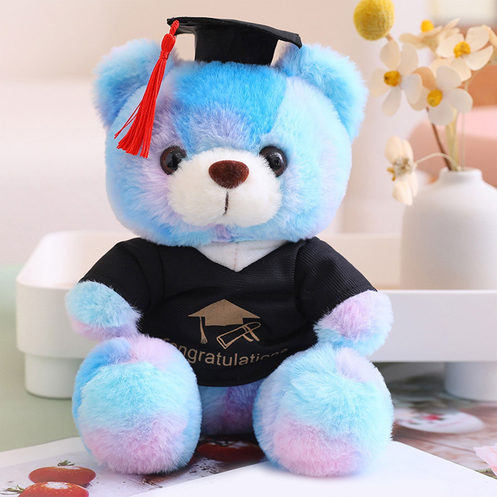 bxhwj 9in Graduation Bear Plush Toy, Colorful Dyeing Teddy Stuffed ...