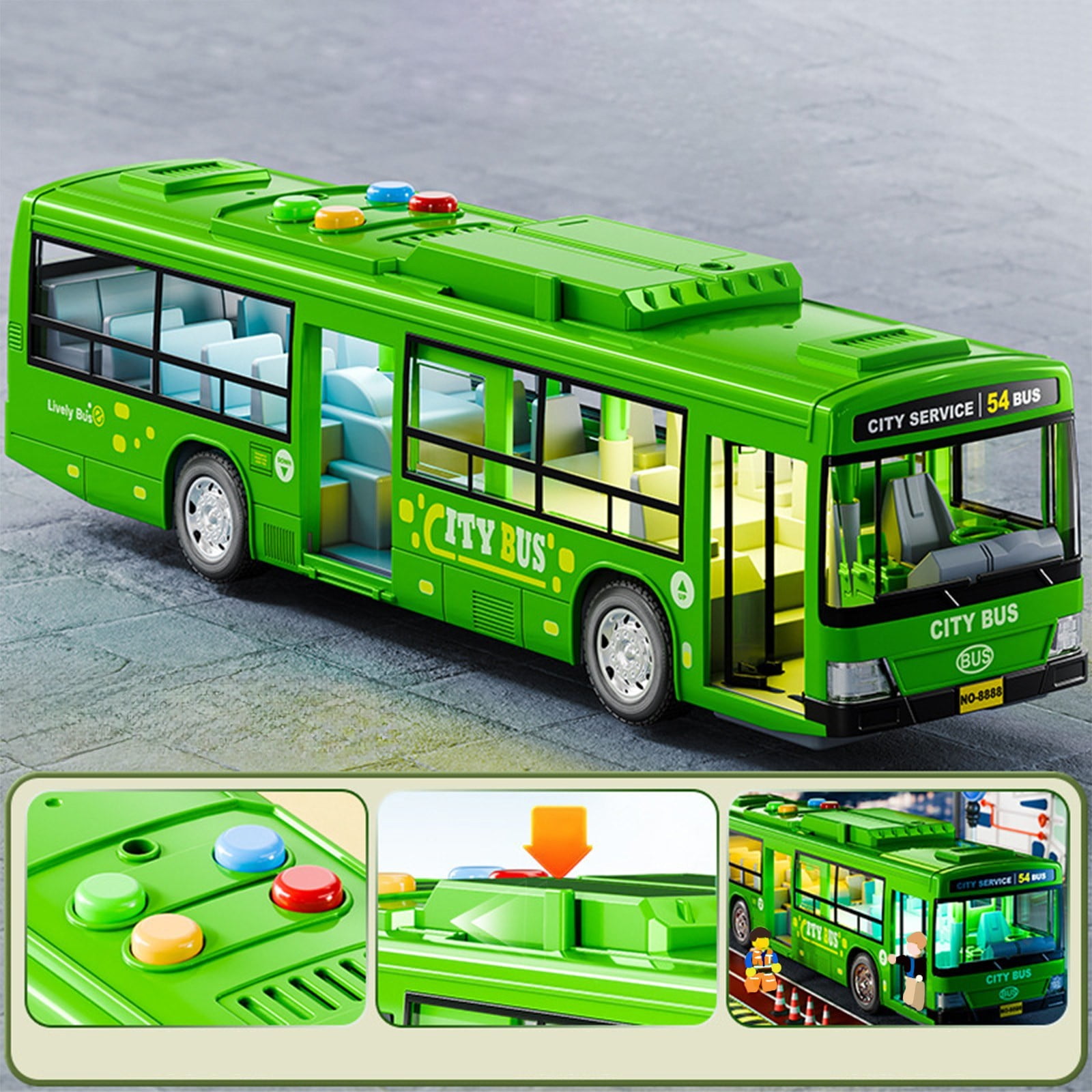 bxhwj City Bus Toy, Opening Door Design with Light Sound Effects ...