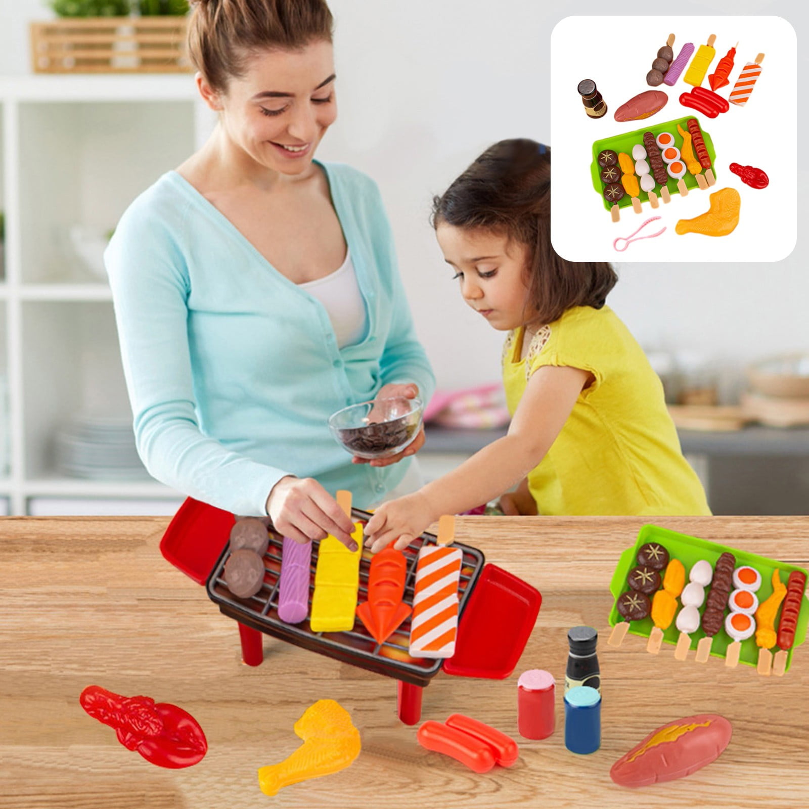 bxhwj Kids Pretend Play BBQ Grill Set with Realistic Food Skewers and ...