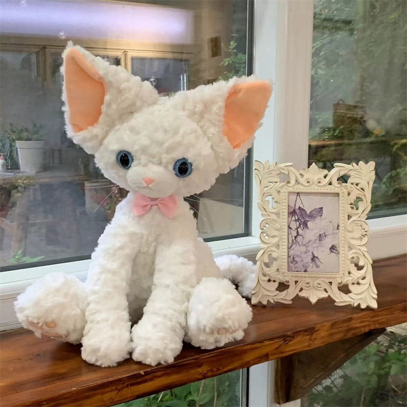 bxhwj White Devon Rex Cat Plush Long Pillow Super Soft White Kitten ...