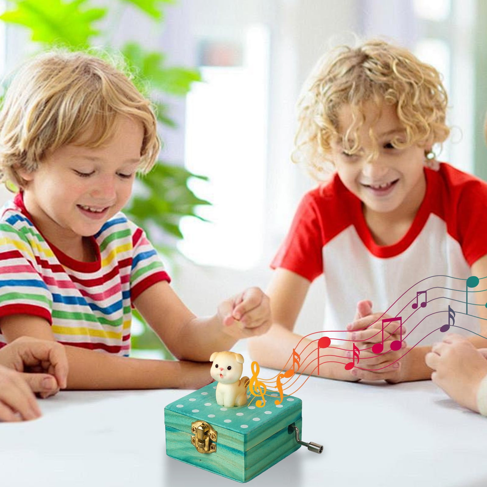 bxhwj Wooden Music Box Toy, Rotating Animal Block Music Box with Glow ...