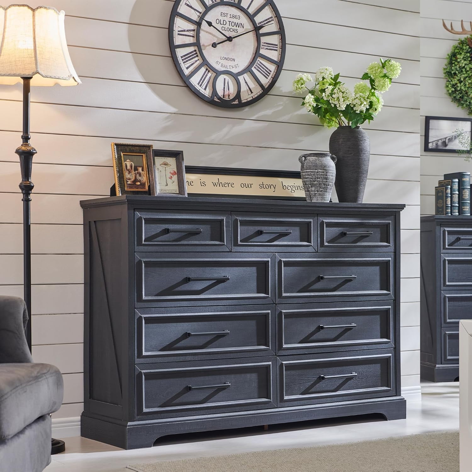 bxvgyewhu Farmhouse 5 Drawer Dresser for Bedroom 36 Inch Tall Chest of ...