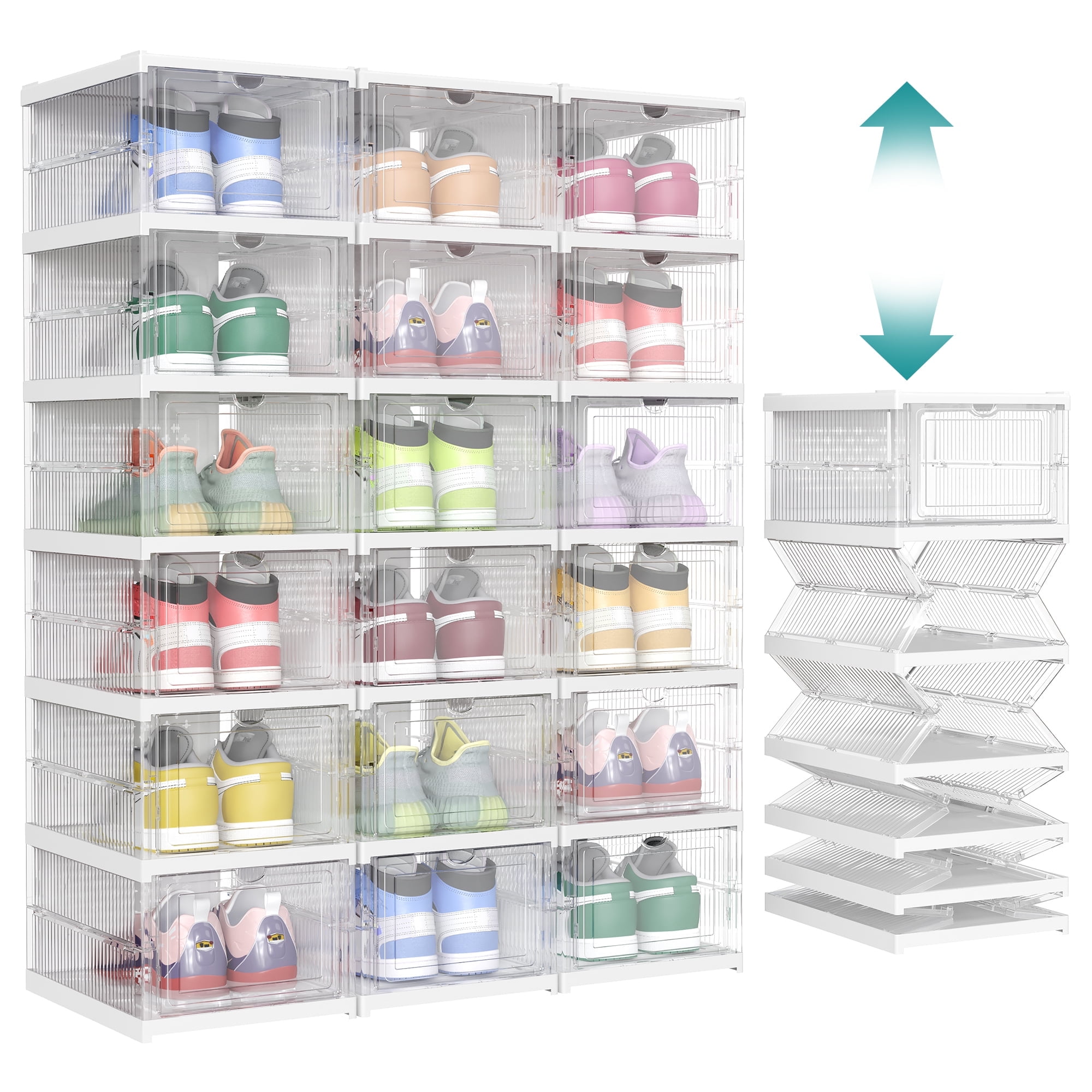 SONGMICS Foldable Shoe Boxes, 3 Cabinets with 18 Transparent Containers ...
