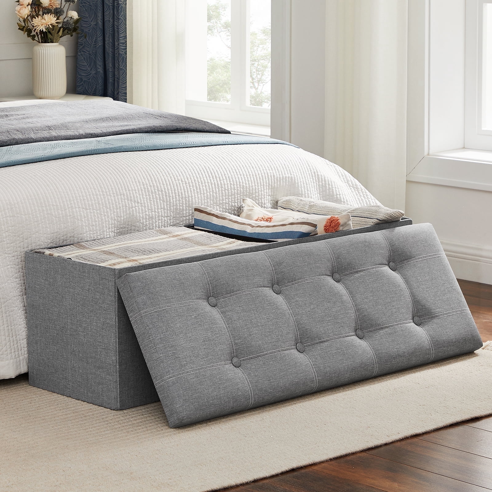 SONGMICS 43" Collapsible Storage Ottoman, Foot Chest Seat for Bedroom ...