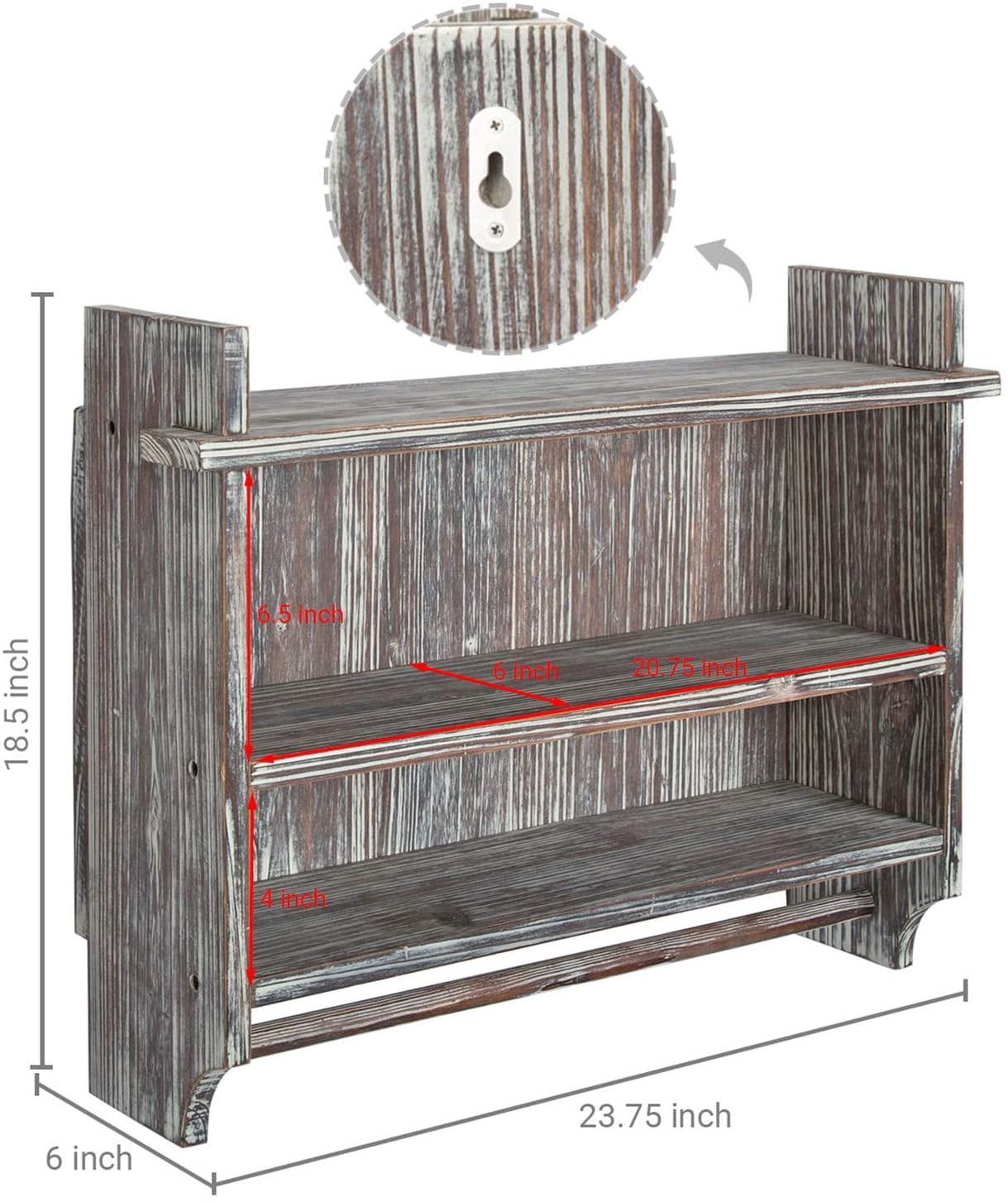 bydhkfxy 3 Tier Wall Mounted Rustic Torched Wood Bathroom Storage ...