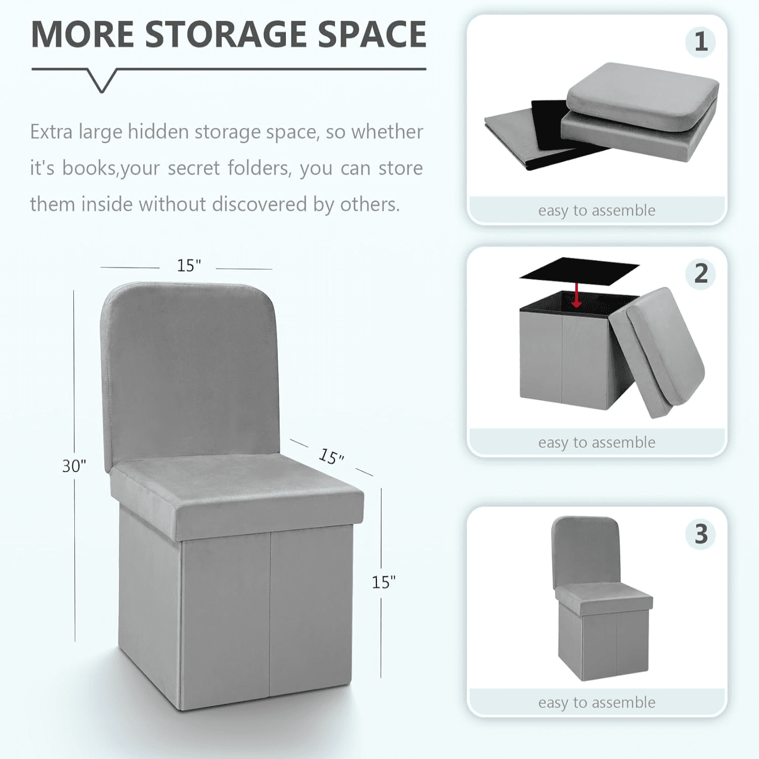 bydhkfxy Velvet Storage Ottoman with Seat Back Folding Chair for Living ...