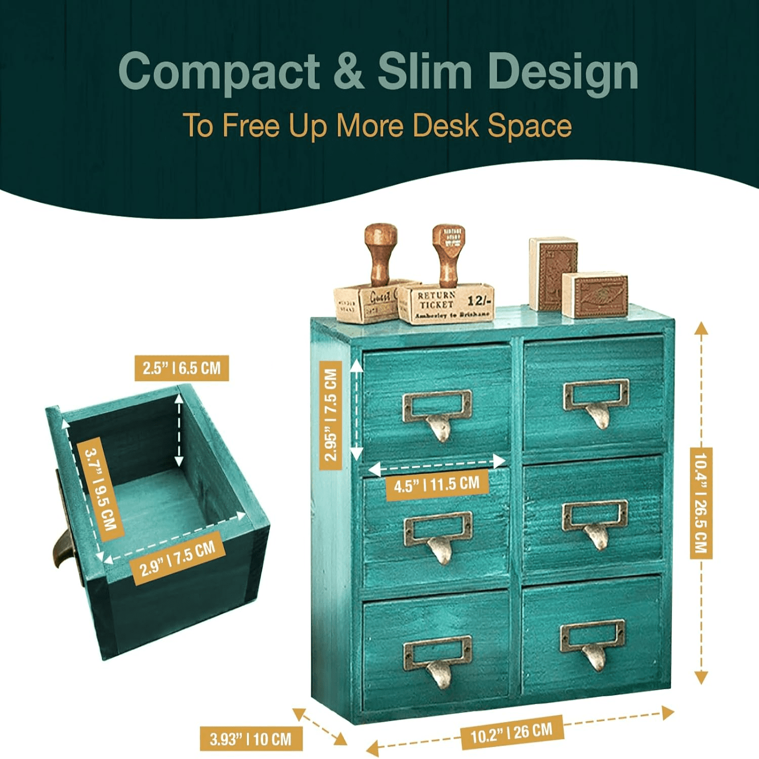 bydhkfxy Vintage Card Catalog Drawers for Desktop - 6-Drawer Mini Wood ...